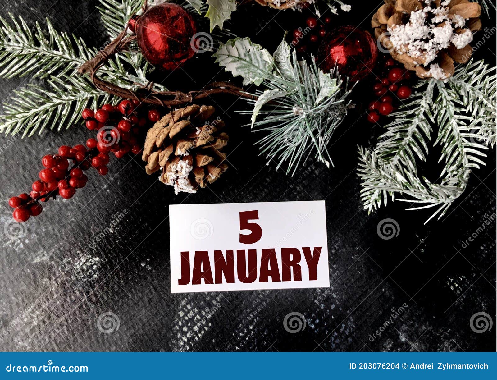 January 5 on a White Sticker on a Black Background. Stock Photo - Image ...