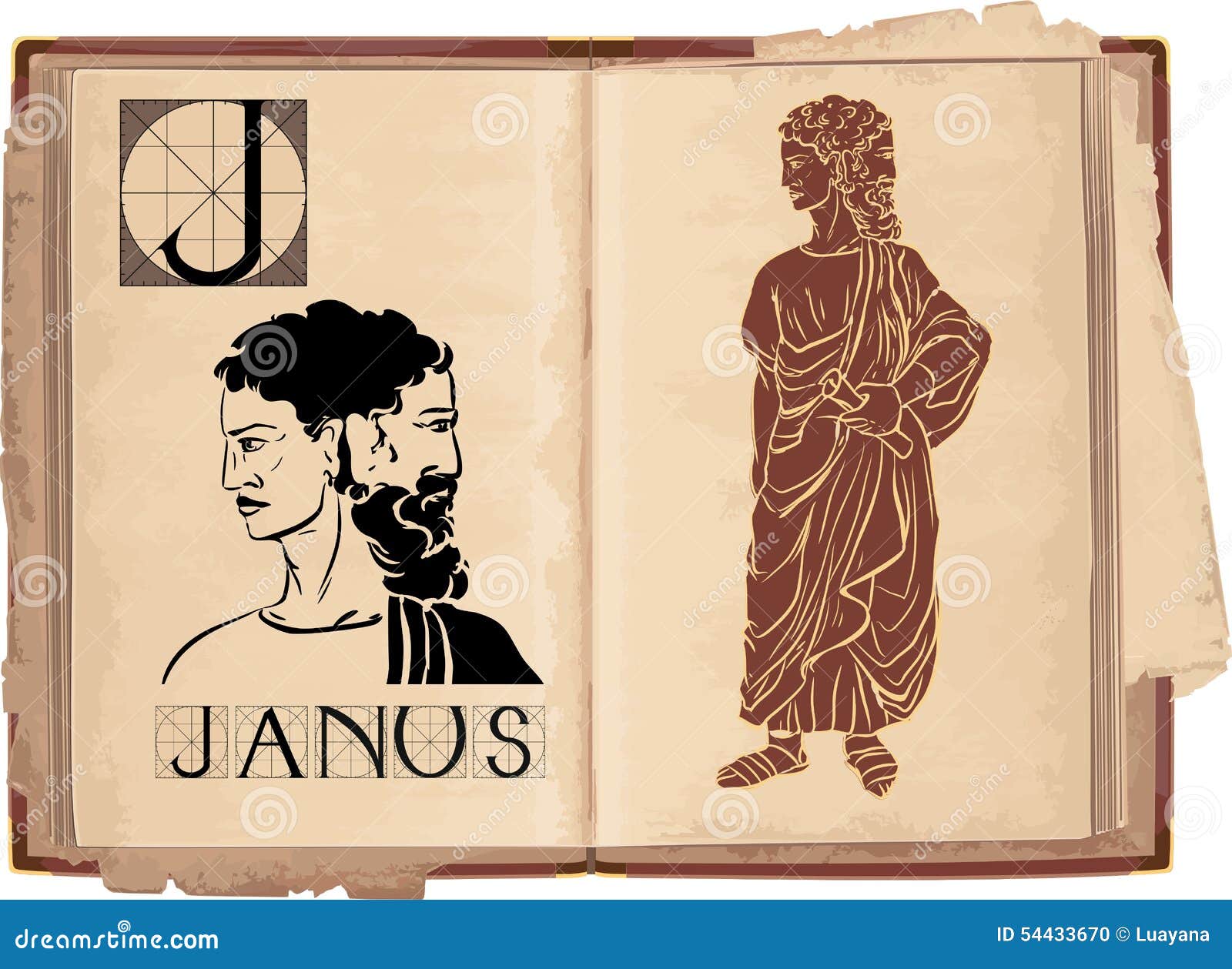 Two-faced Janus. Woman And Man Heads In Profile, Connected By The Nape ...