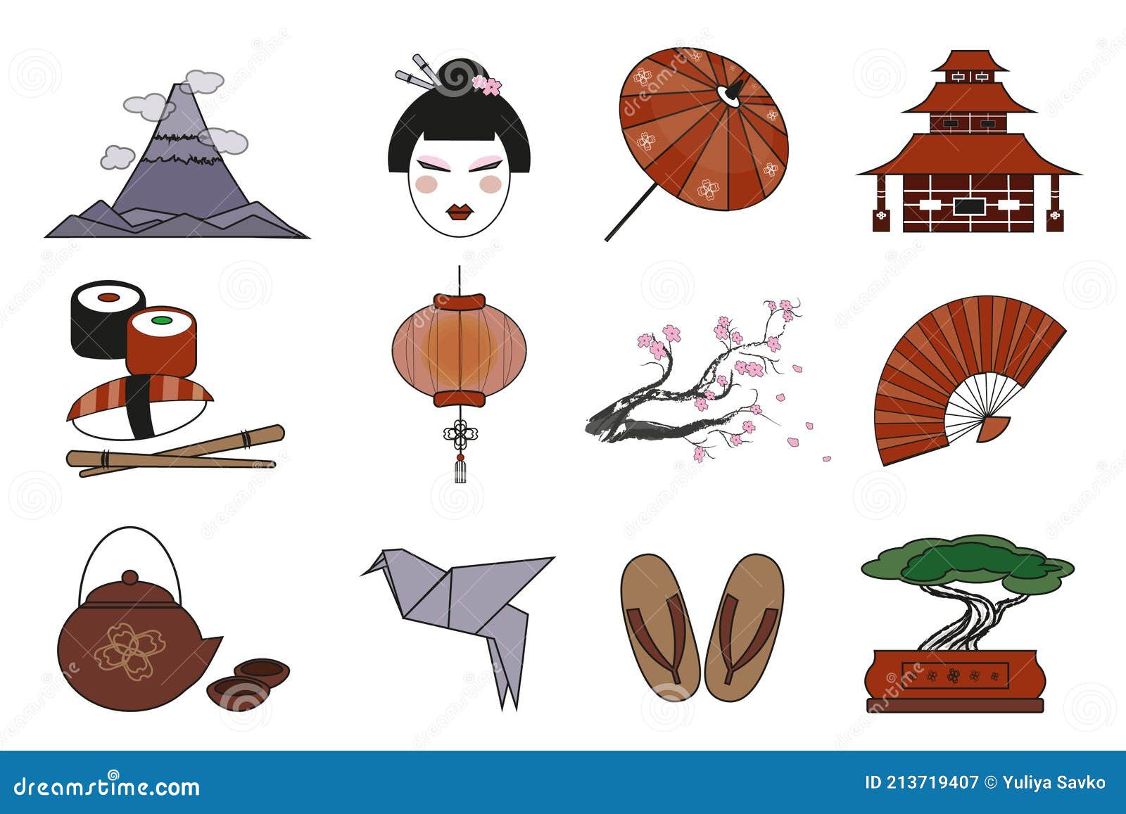 Japan Icons In The Form Of A Heart Cartoon Vector | CartoonDealer.com ...