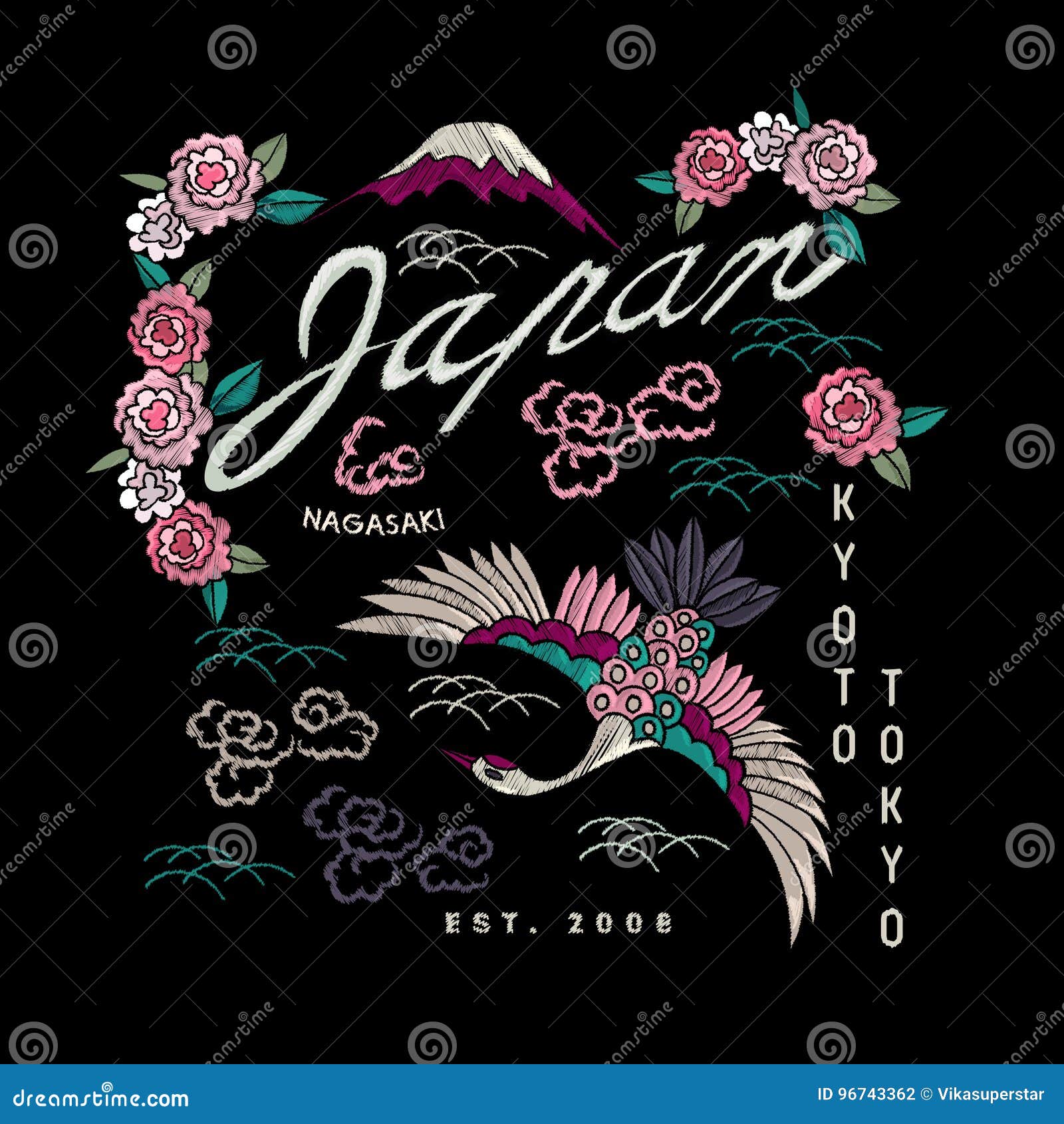 Japan Bird Vector Embroidery Stock Vector - Illustration of spring ...