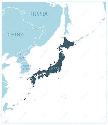 Japan - Blue Map with Neighboring Countries and Names Stock ...