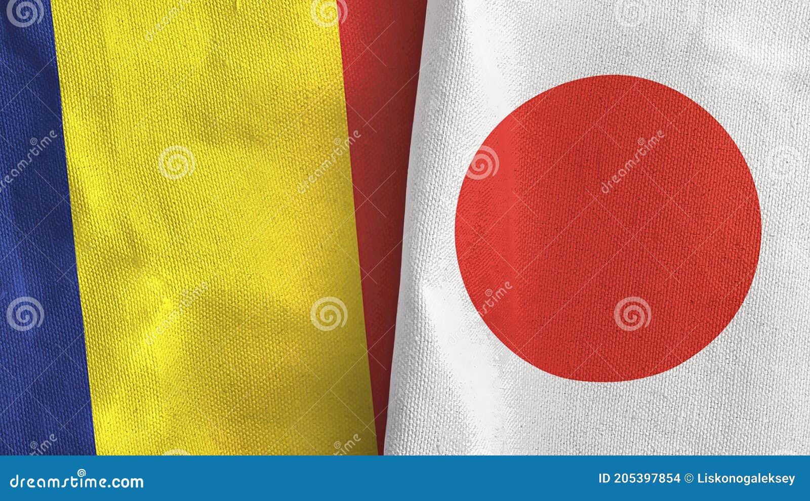 Japan and Chad Two Flags Textile Cloth 3D Rendering Stock Illustration ...