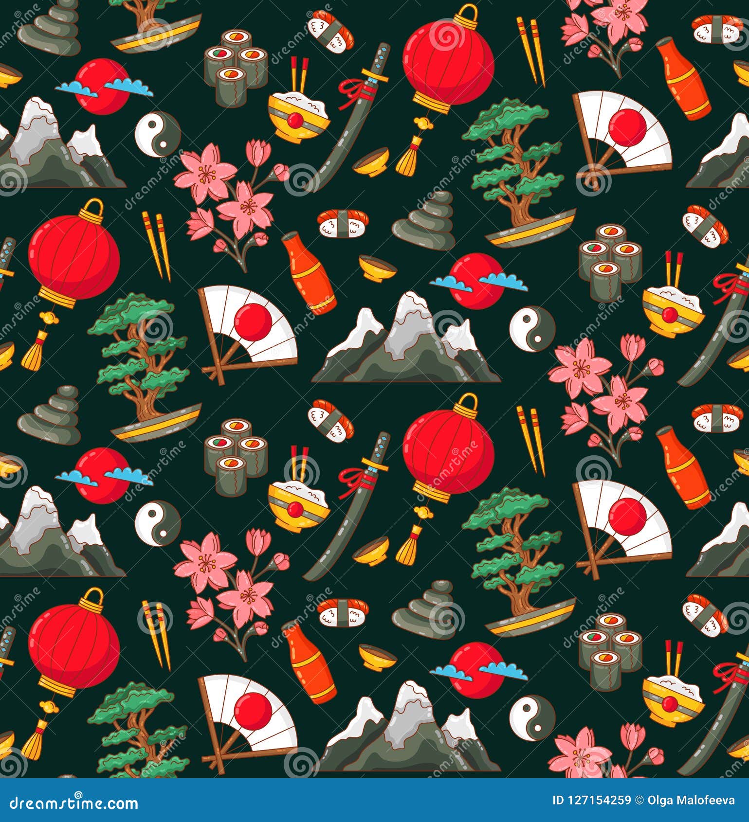 Japan Doodles Elements. Hand Drawn Sketch Set With Fujiyama Mountain ...