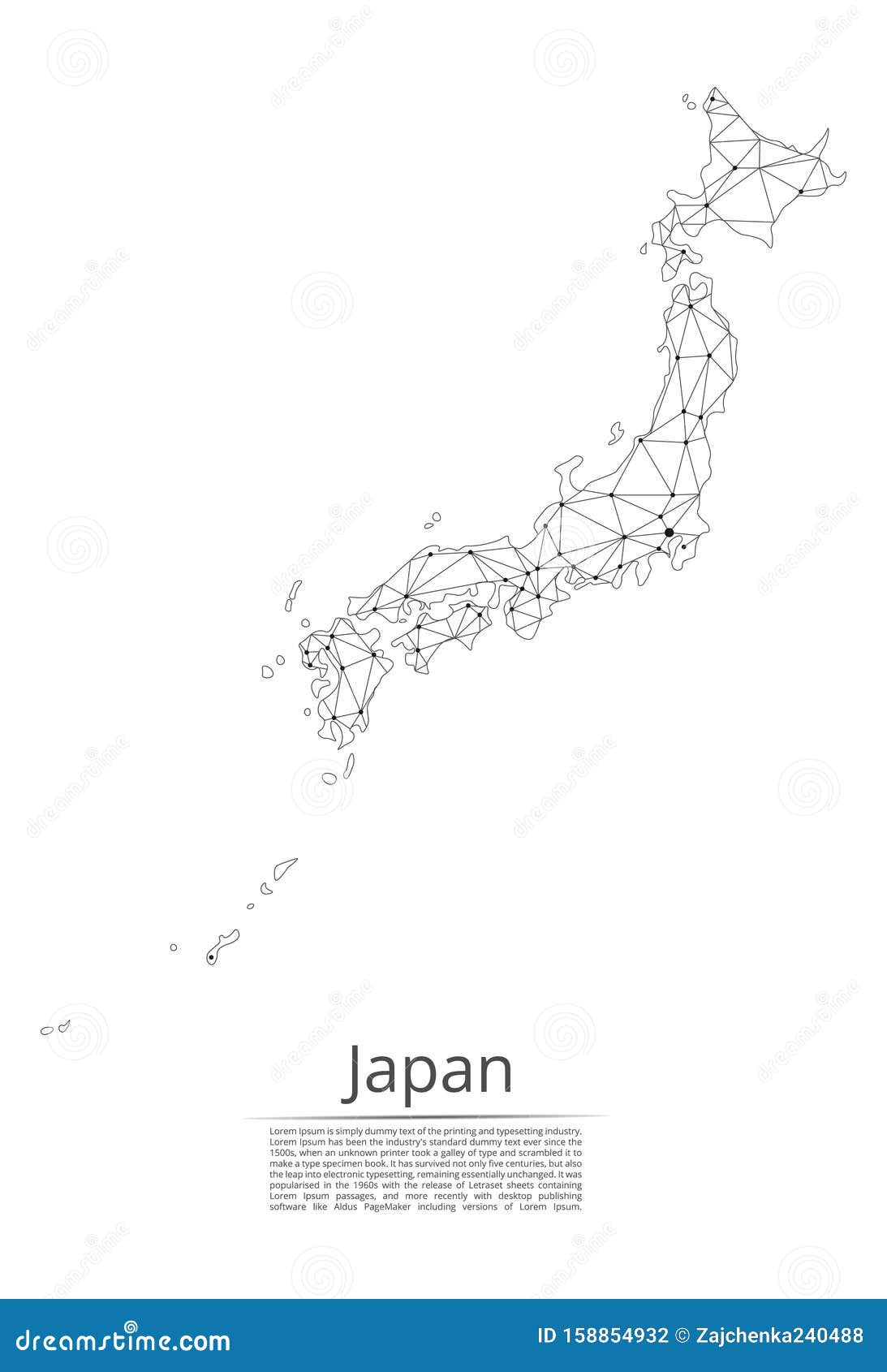 Japan Communication Network Map. Vector Low Poly Image of a Global Map ...