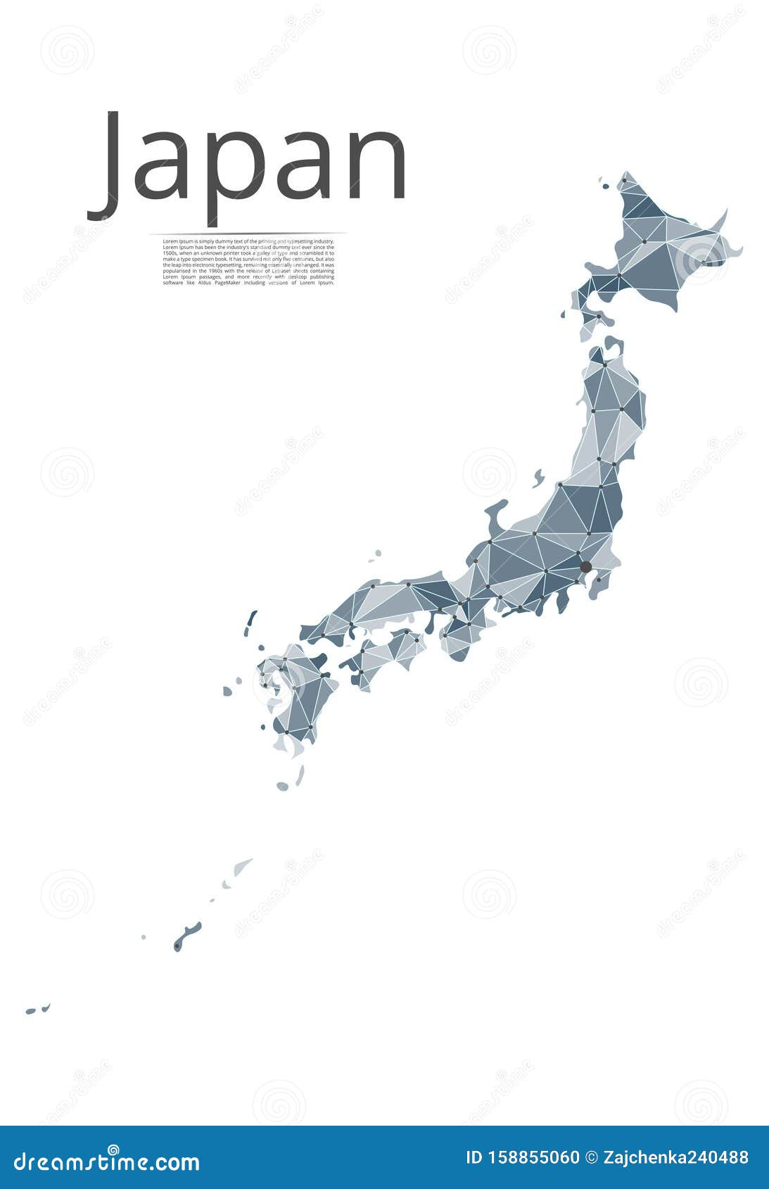 Japan Communication Network Map. Vector Low Poly Image of a Global Map ...