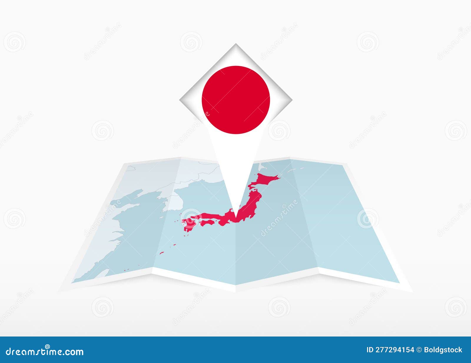 Japan is Depicted on a Folded Paper Map and Pinned Location Marker with ...
