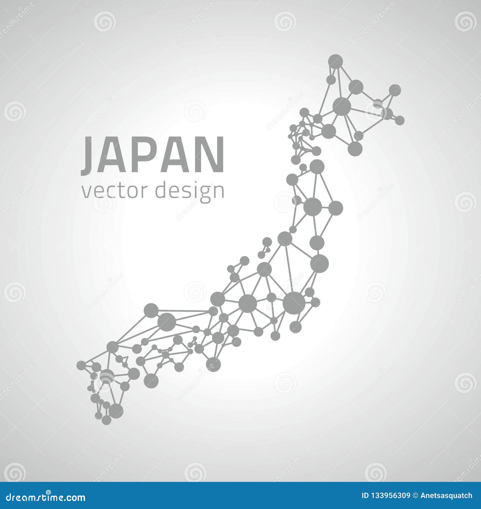 Japan Dot Grey Contour Vector Perspective Geometry Map Stock Vector ...