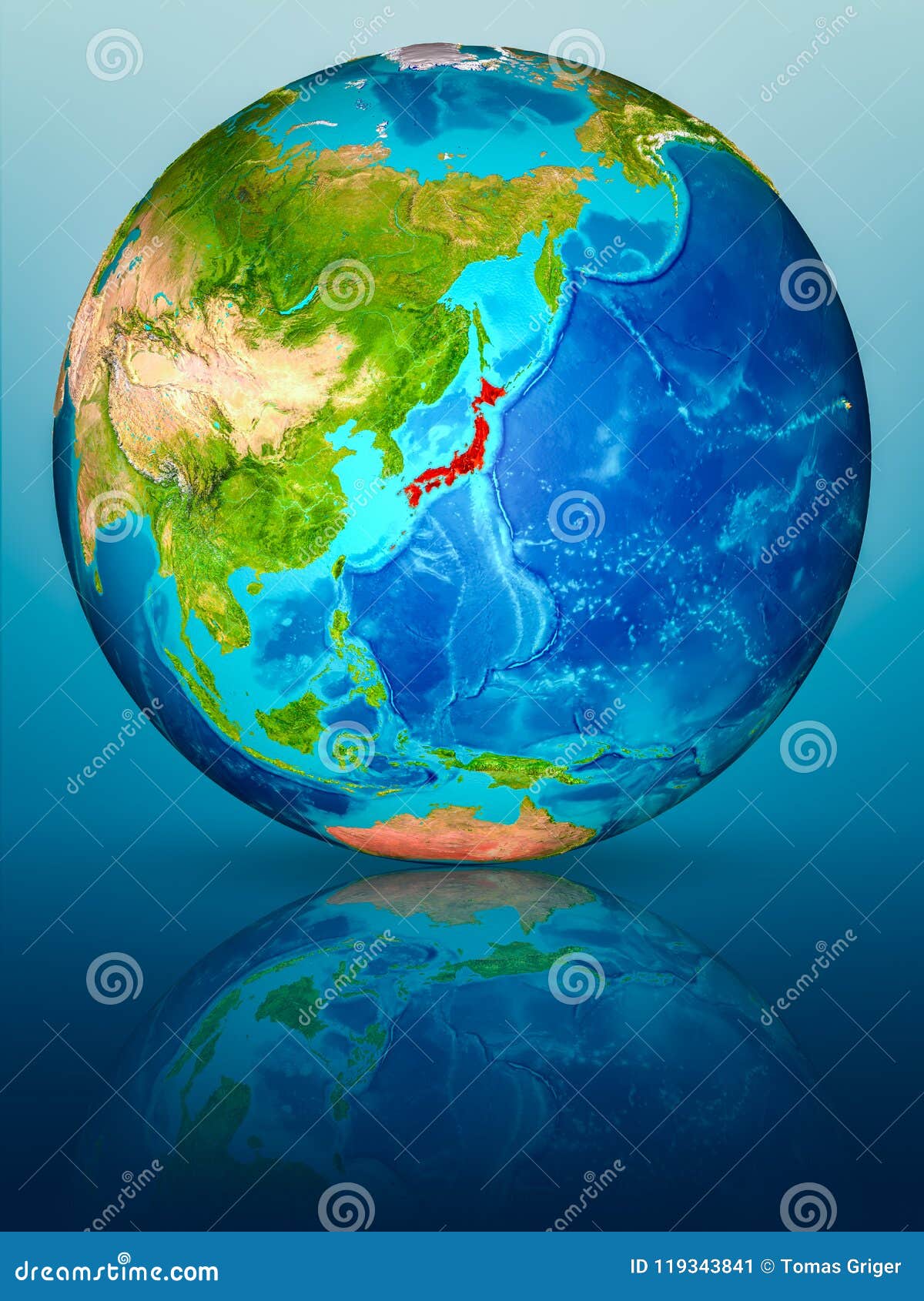 Japan on Earth on Reflective Surface Stock Illustration - Illustration ...