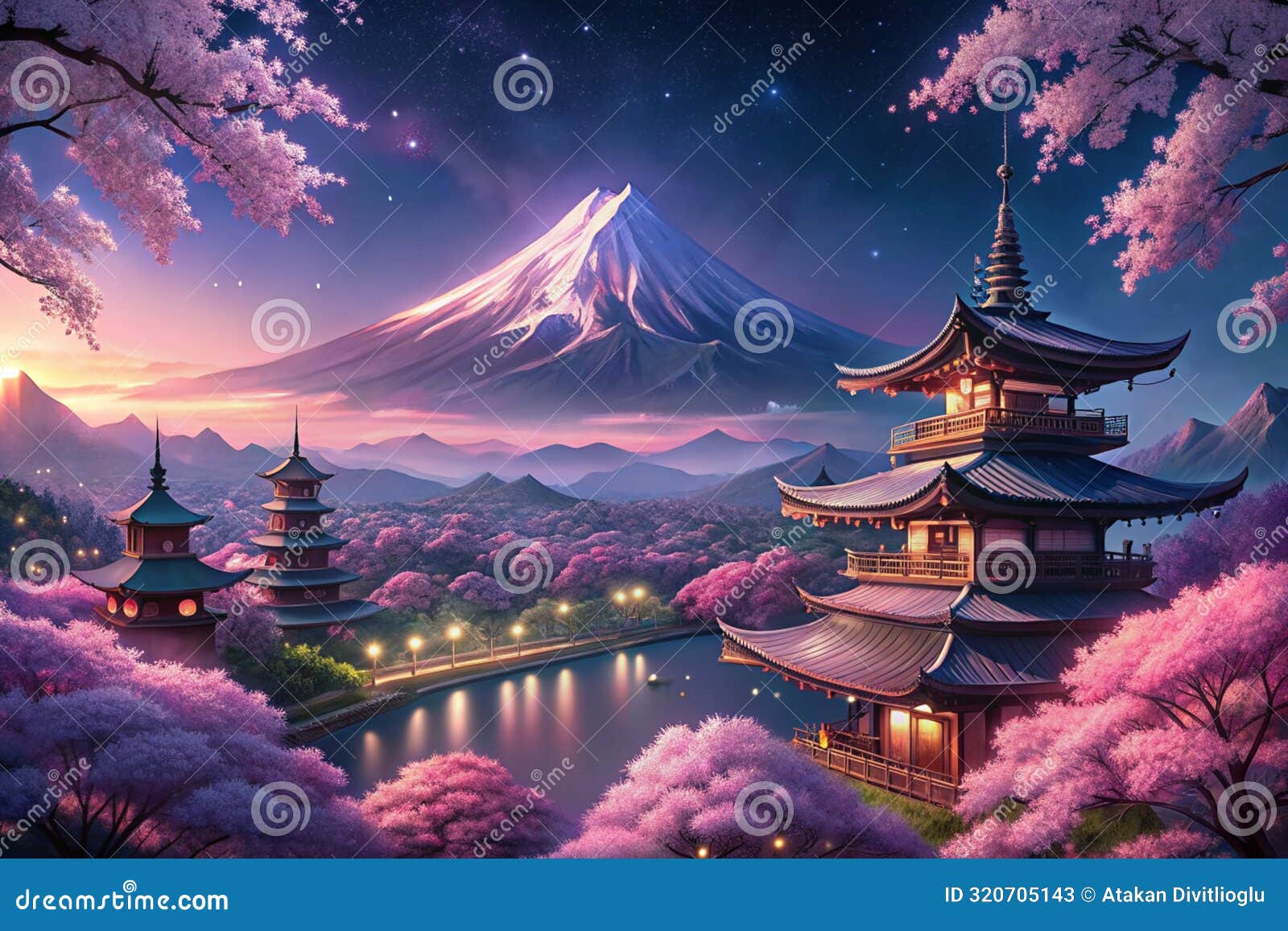 Japan Edo Era with Mouth Fuji Beatiful Sakura with Winter Stock ...
