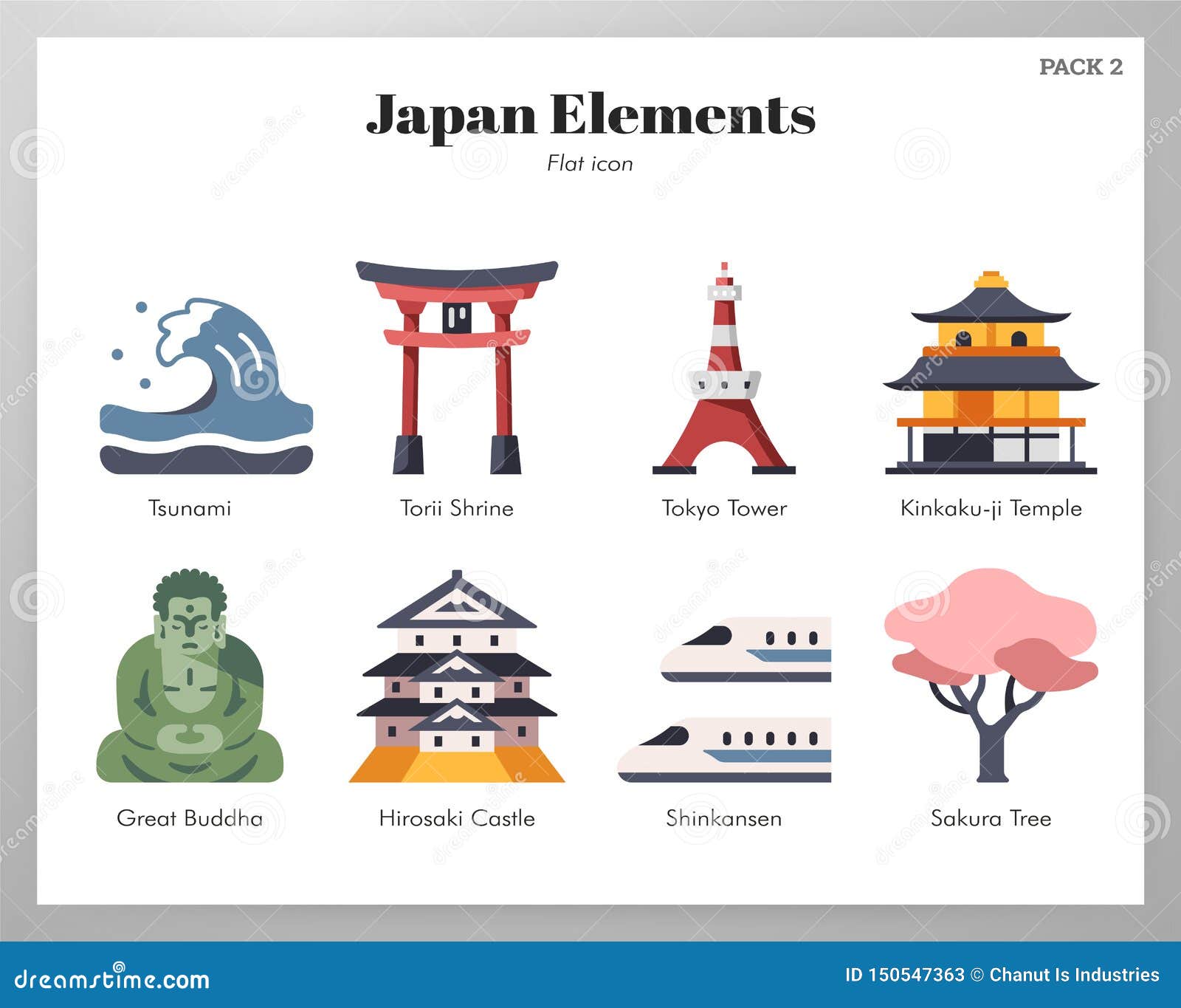 Japan elements flat pack stock vector. Illustration of hirosaki - 150547363