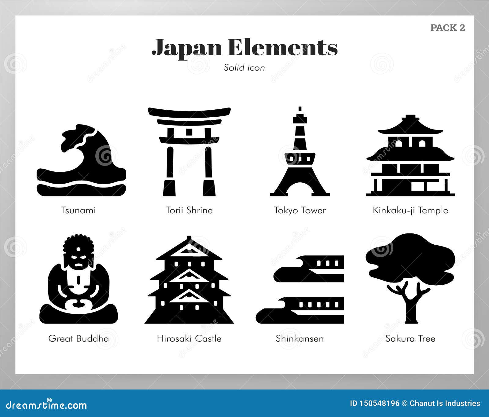 Japan elements Solid pack stock vector. Illustration of scenery - 150548196