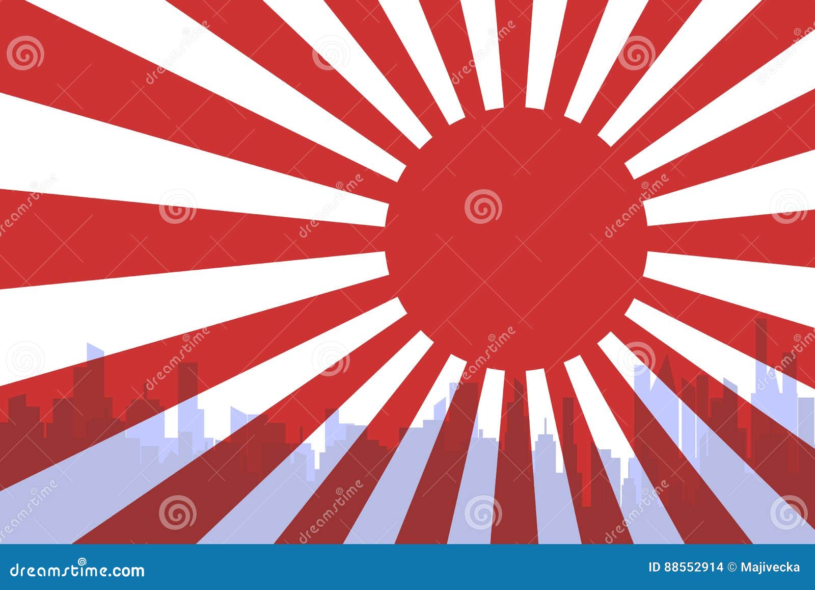 Japan flag with city stock illustration. Illustration of symbol - 88552914