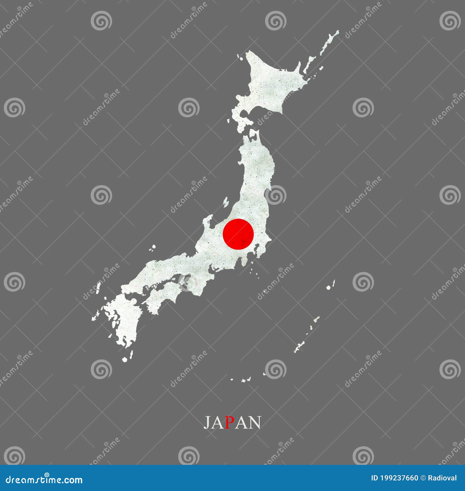Japan Flag In The Form Of A Map Of Japan. Isolated On A Grey Background ...