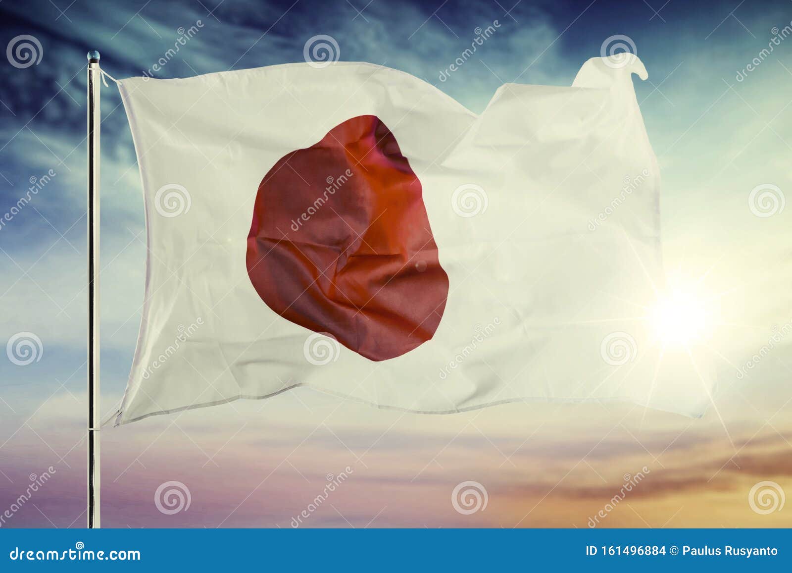 Japan Flag Waving with Sunrise at Dawning Stock Photo - Image of ...
