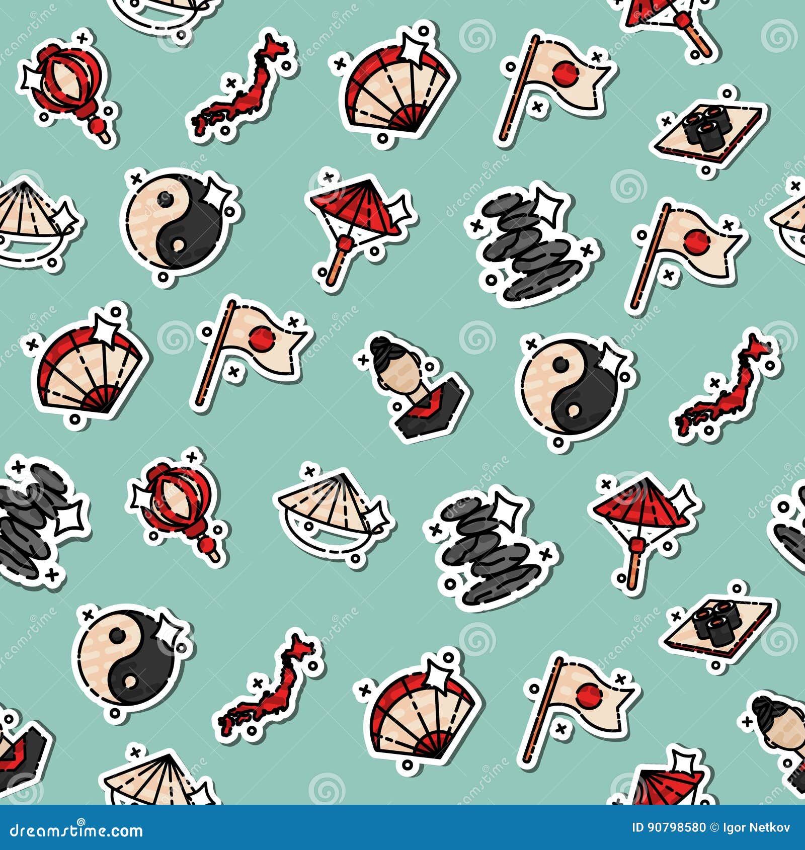 Japan Flat Icons Pattern stock vector. Illustration of doll - 90798580