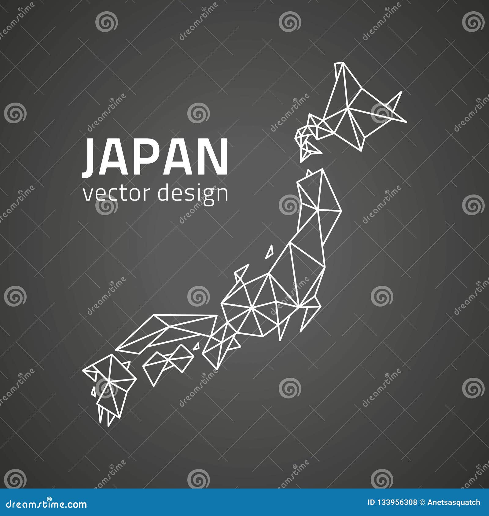 Japan Dark Vector Contour Triangle Perspective Map Stock Vector ...