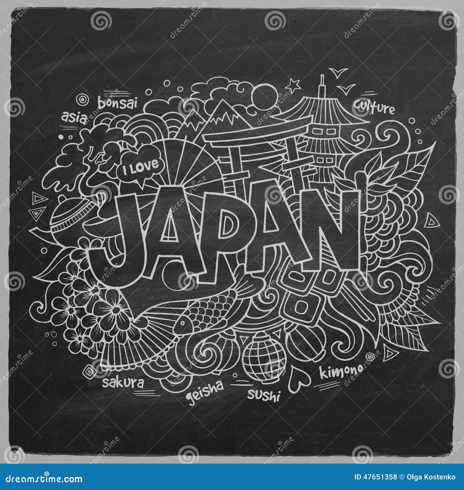 Japan Hand Lettering and Doodles Elements Stock Vector - Illustration ...