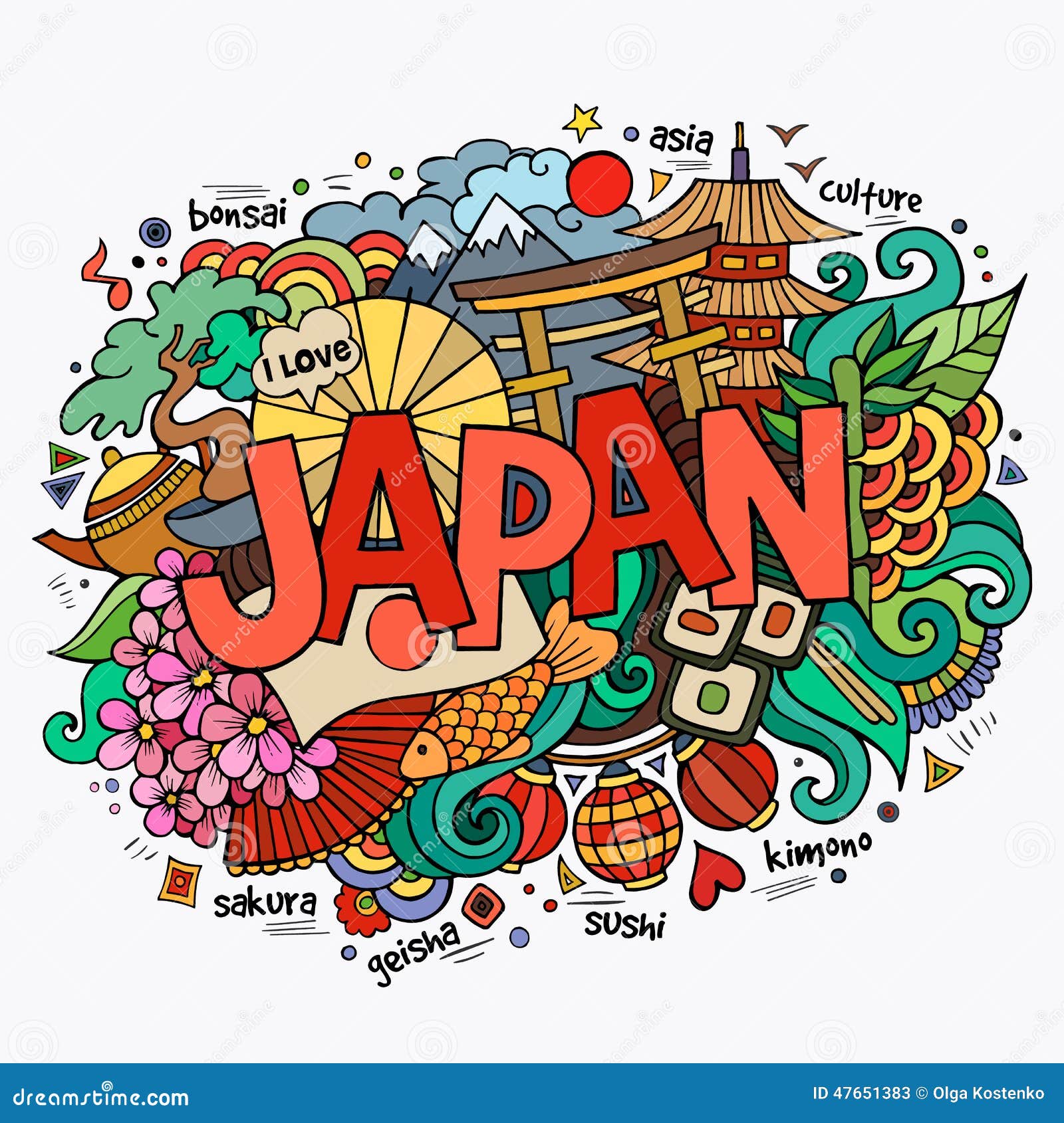 Japan Hand Lettering and Doodles Elements Stock Vector - Illustration ...