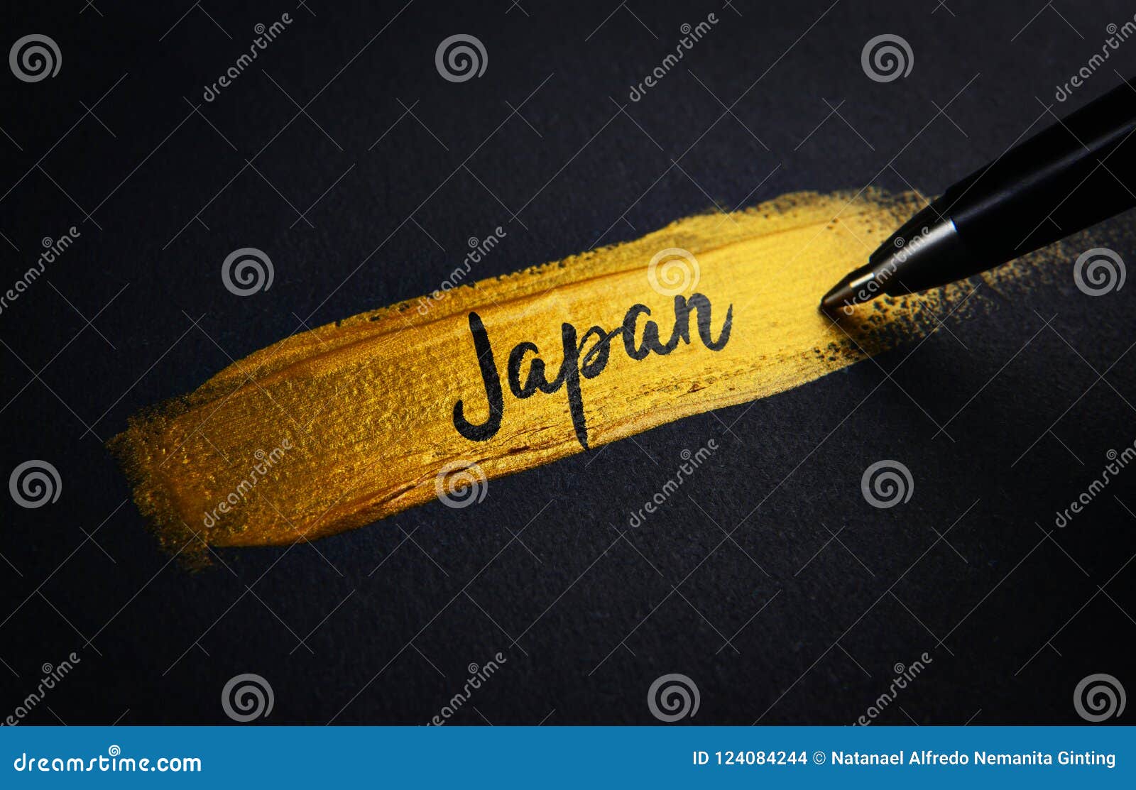 Japan Handwriting Text on Golden Paint Brush Stroke Stock Photo - Image ...