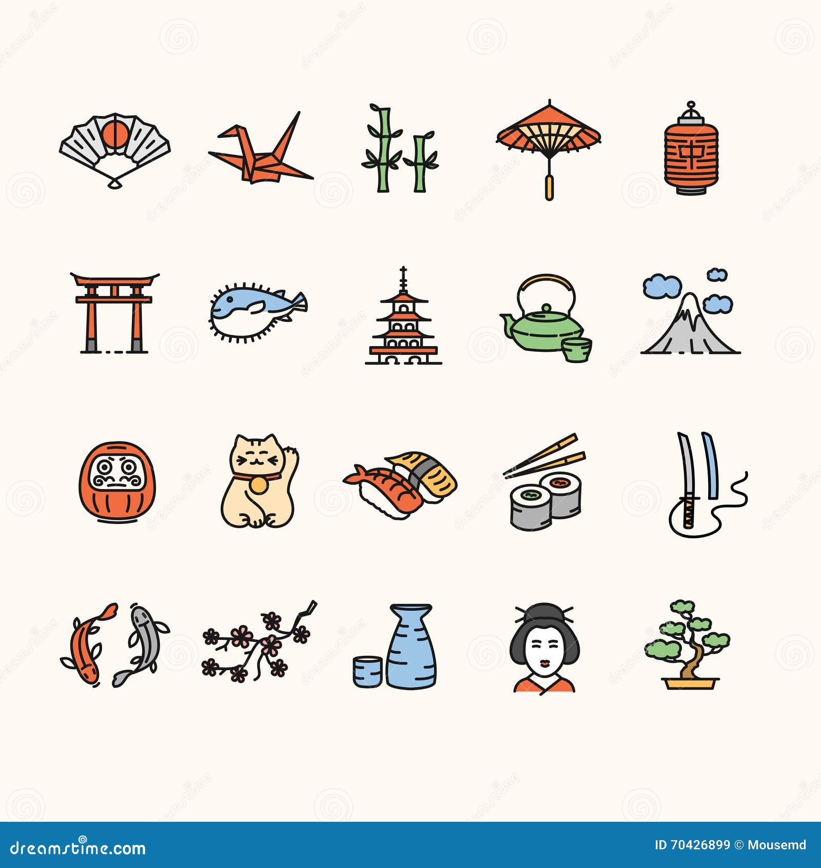 Japan Icon Color Set. Vector Stock Vector - Illustration of sake ...