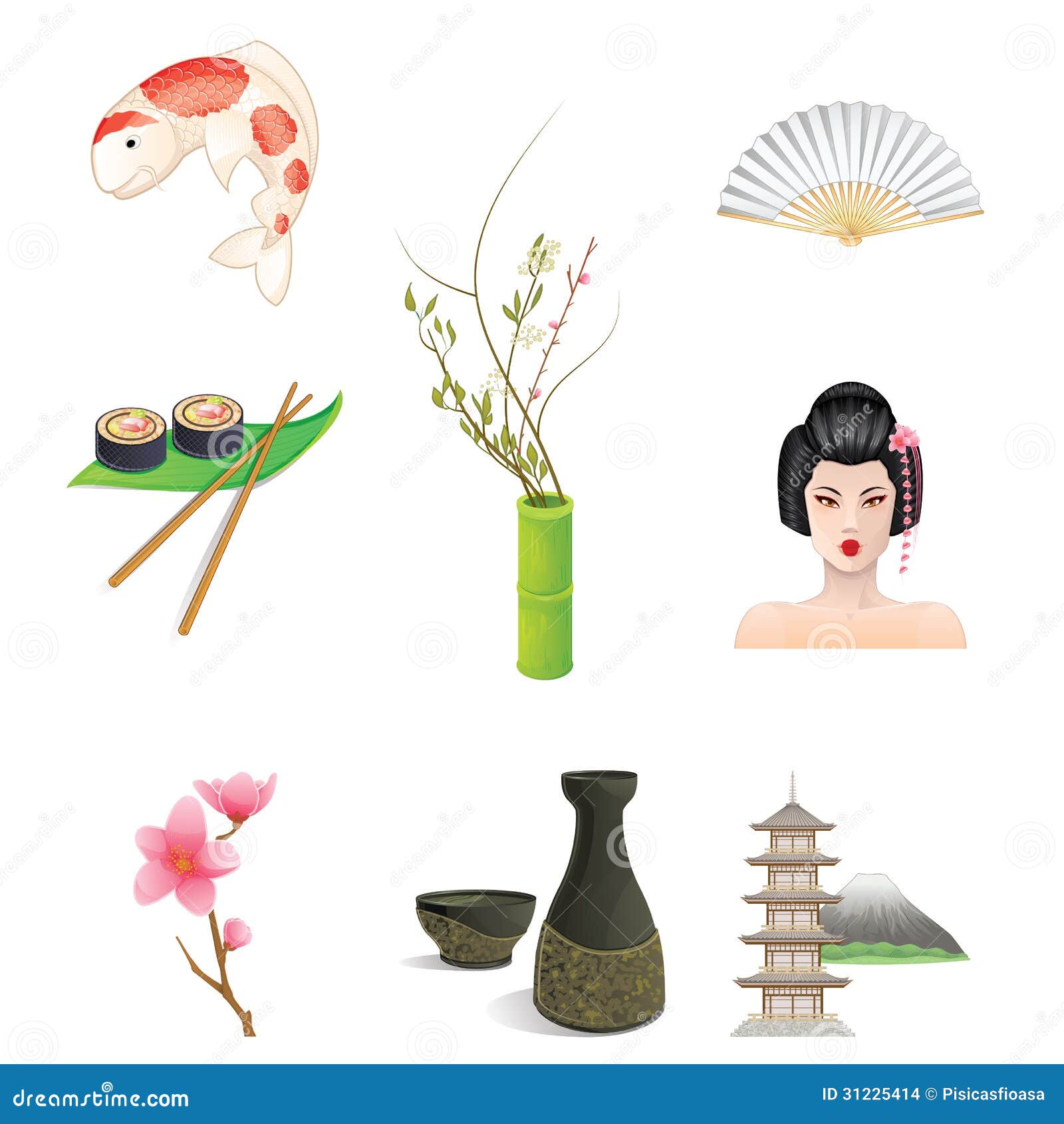 Japan Icons. Japanese Theme Doodle Icons Royalty-Free Cartoon ...