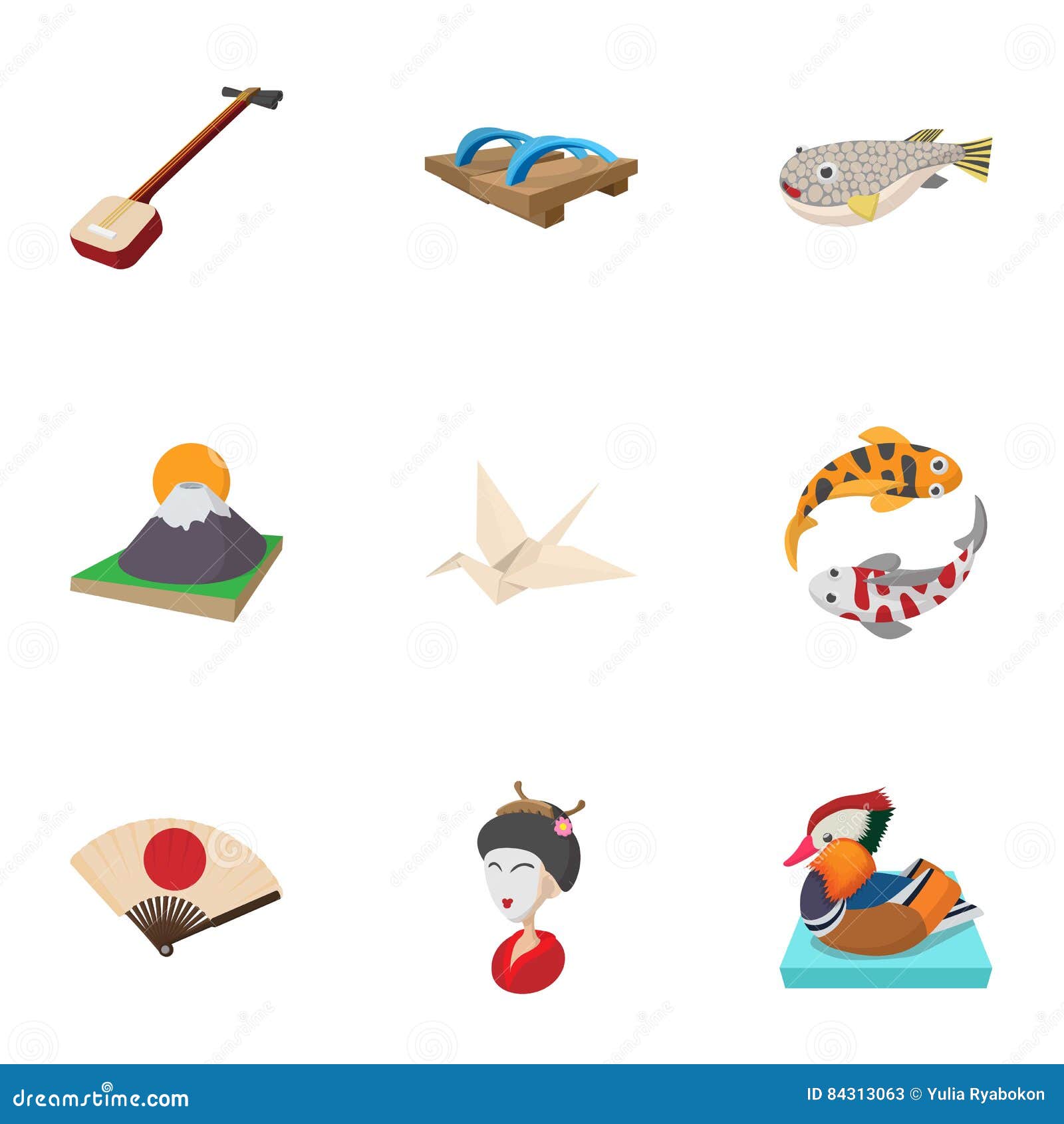 Japan Icons Set, Cartoon Style Stock Vector - Illustration of economic ...