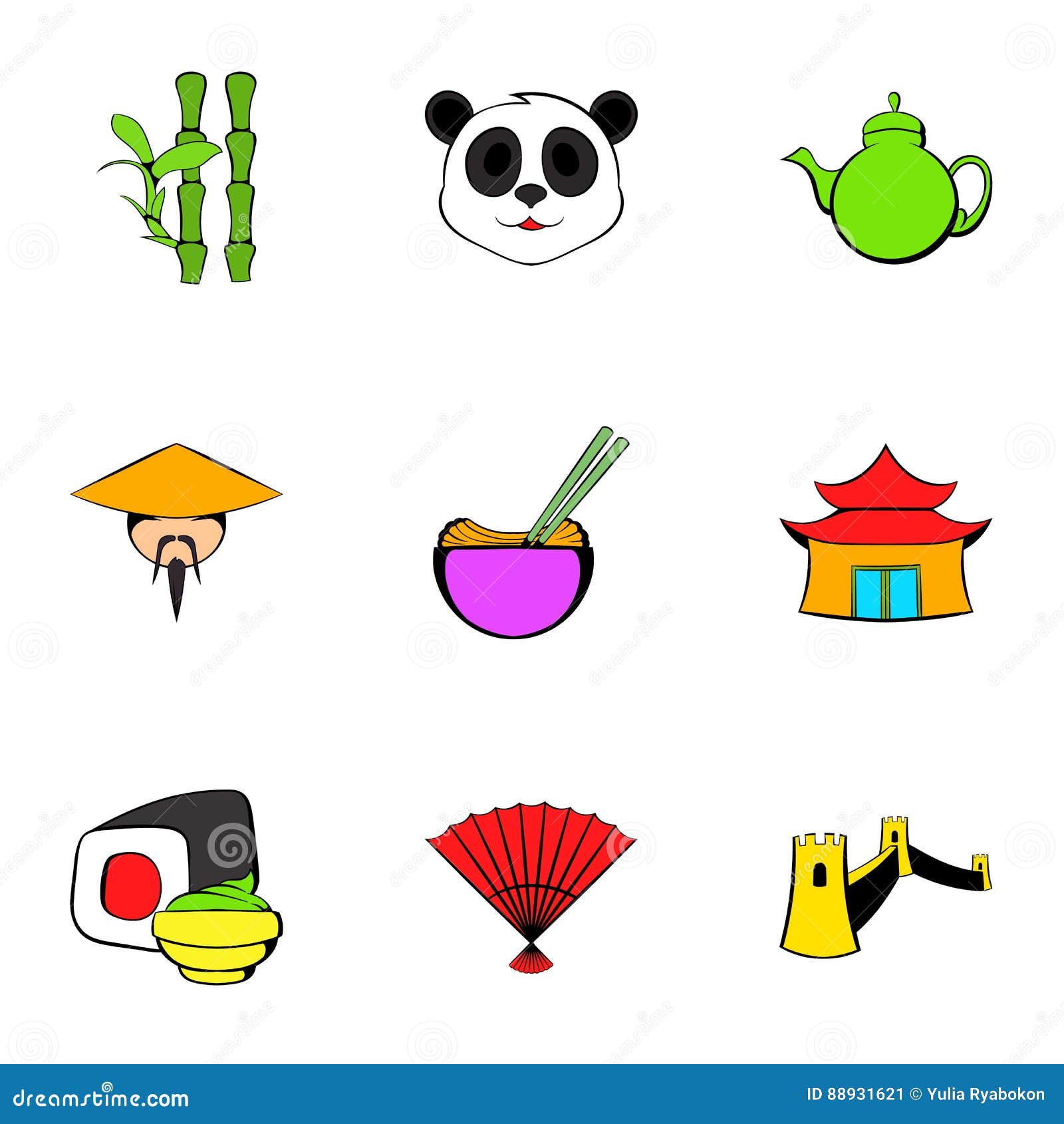 Japan Icons Set, Cartoon Style Stock Vector - Illustration of japan ...