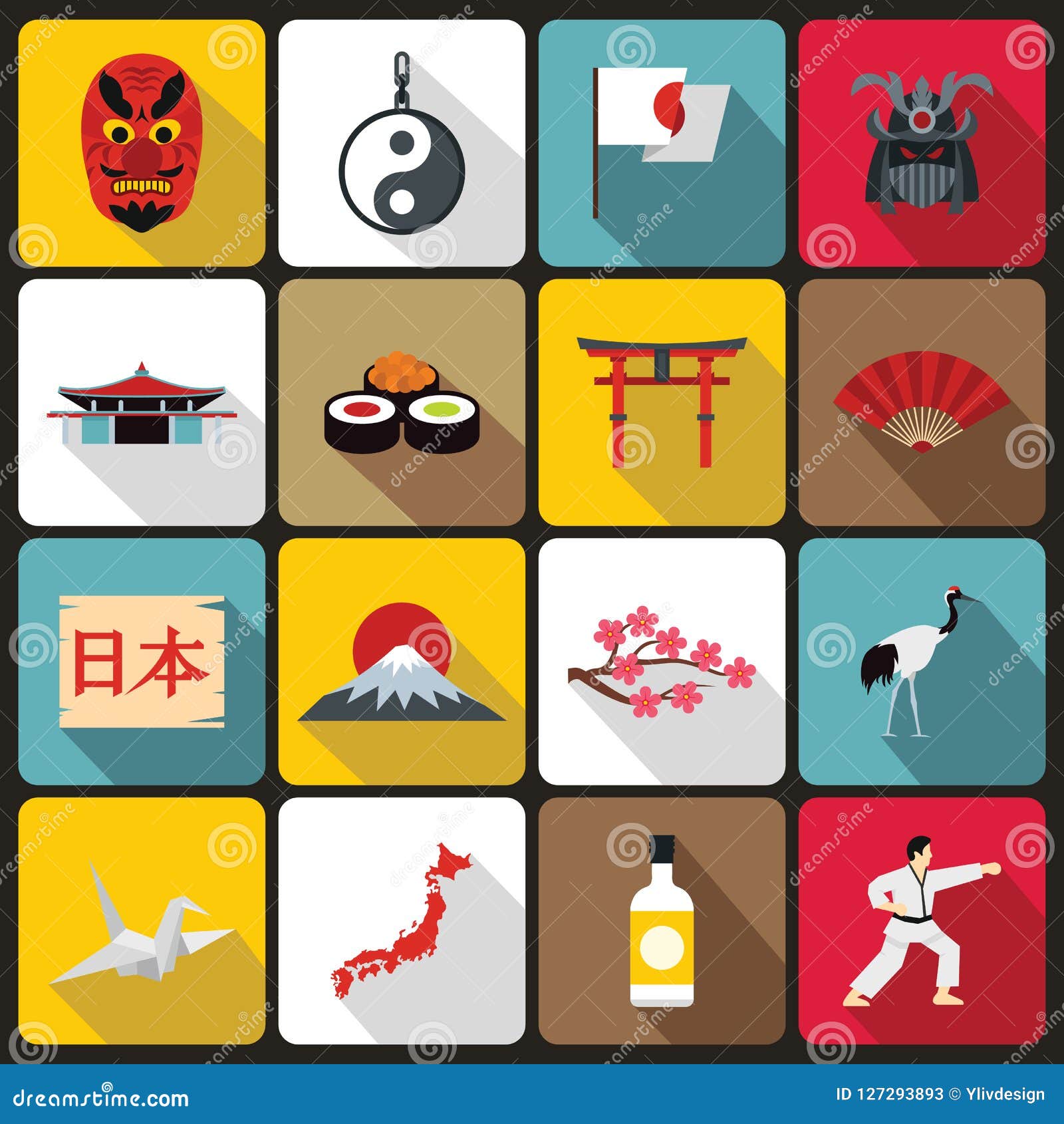 Japan Icons Set, Flat Style Stock Illustration - Illustration of ...