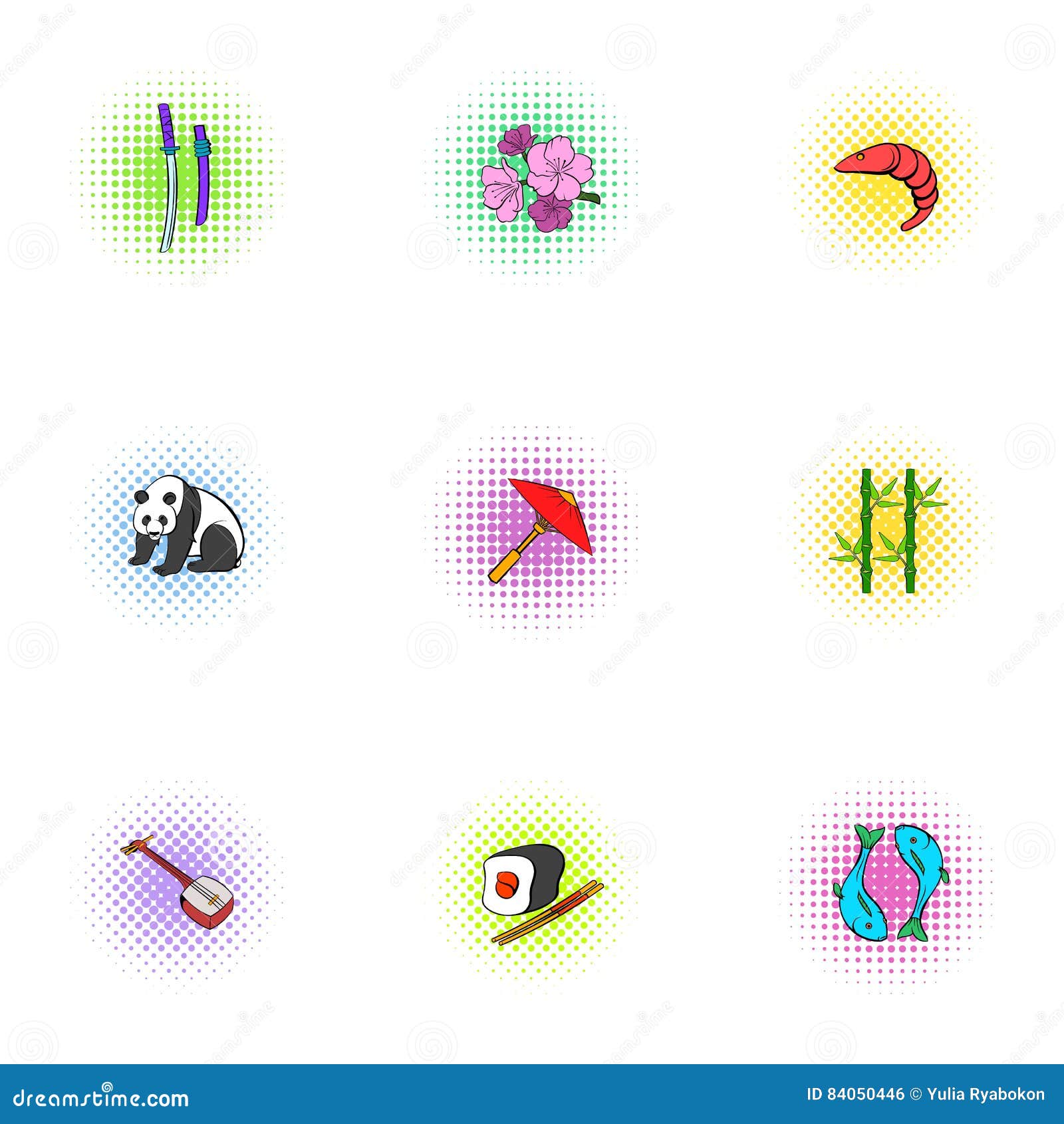 Japan Icons Set, Pop-art Style Stock Vector - Illustration of chain ...