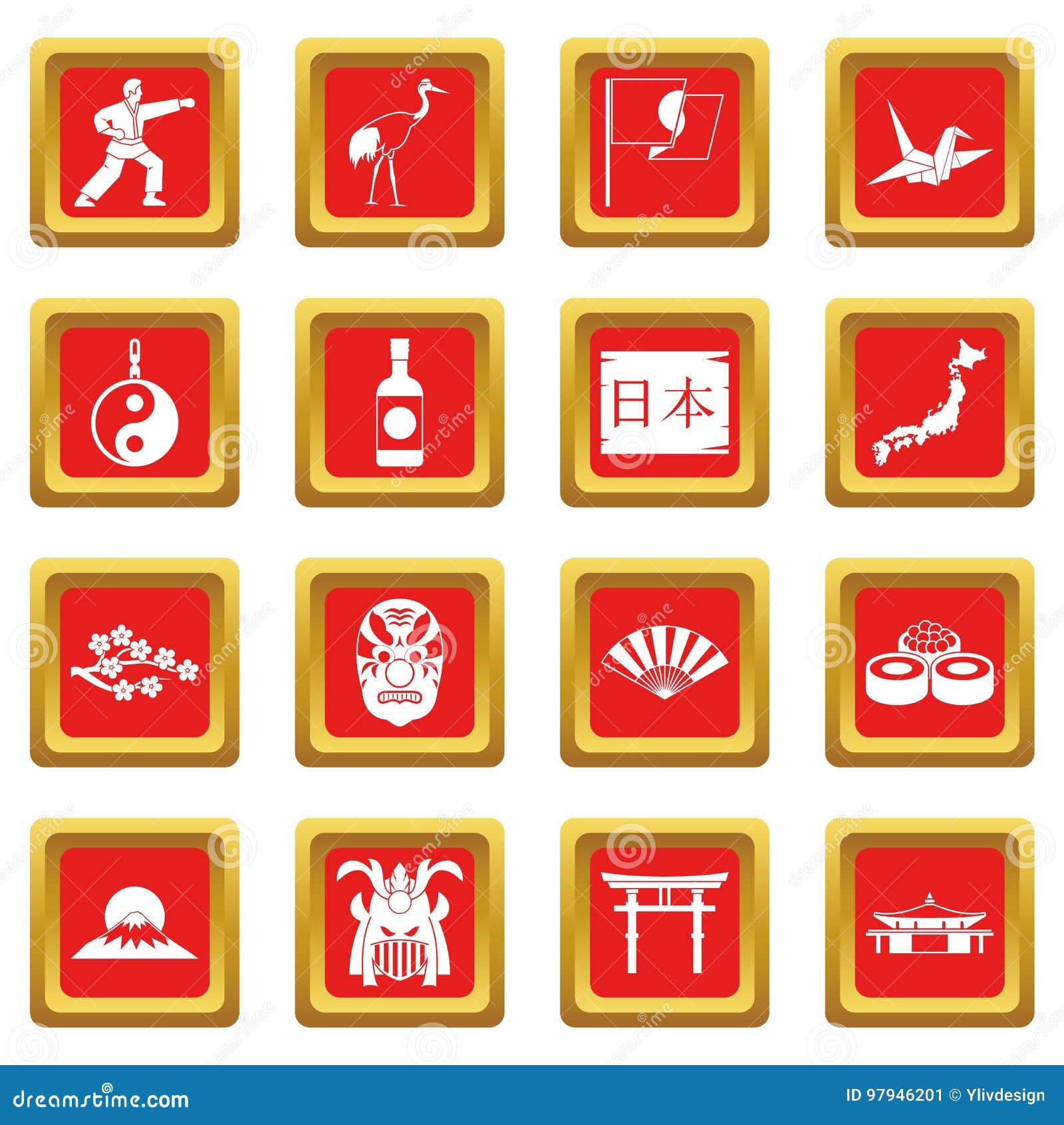 Japan icons set red stock vector. Illustration of isolated - 97946201