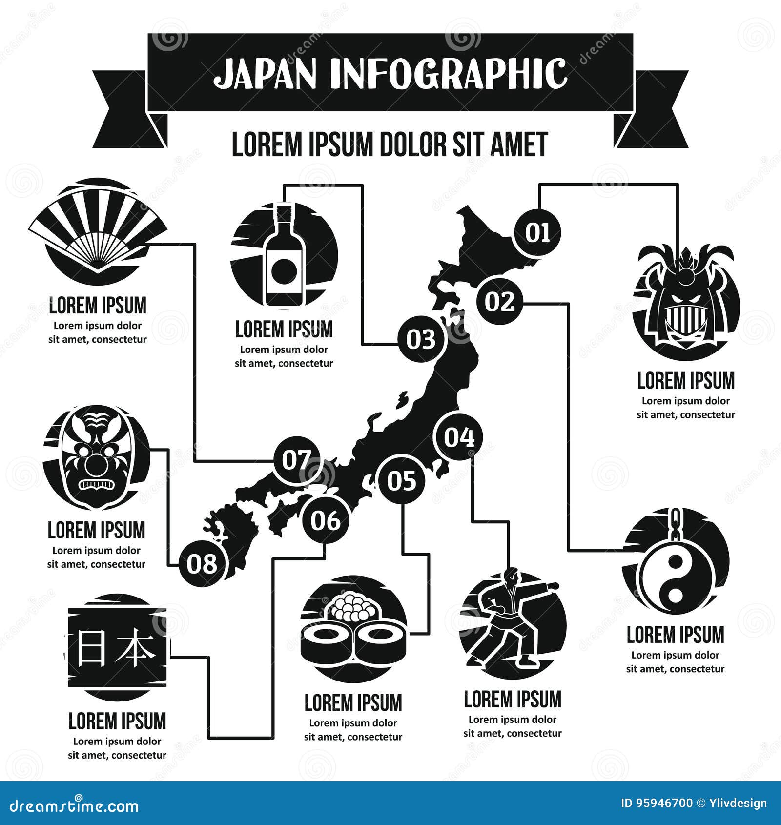 Japan Map Infographic Elements With Separate Of Heading Is Total Areas ...