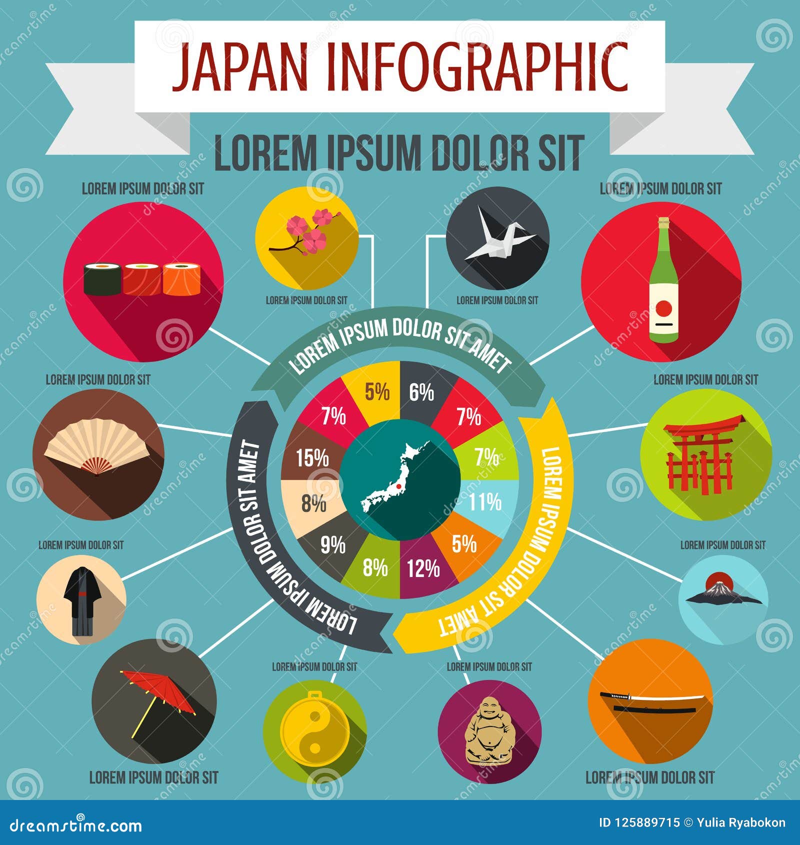 Japan Infographic Elements, Flat Style Stock Illustration ...
