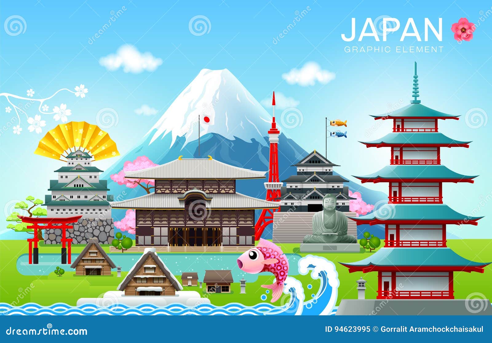 Japan Landmark Travel Object Vector Illustration Stock Vector ...