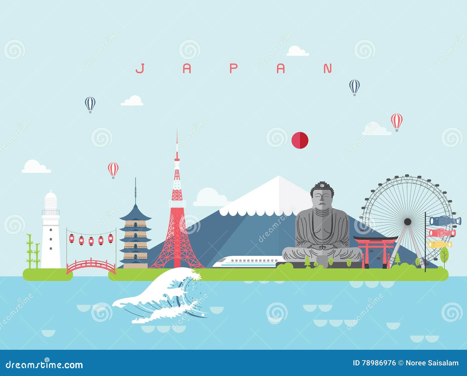 Japan Landmarks Travel and Journey Vector Stock Vector - Illustration ...