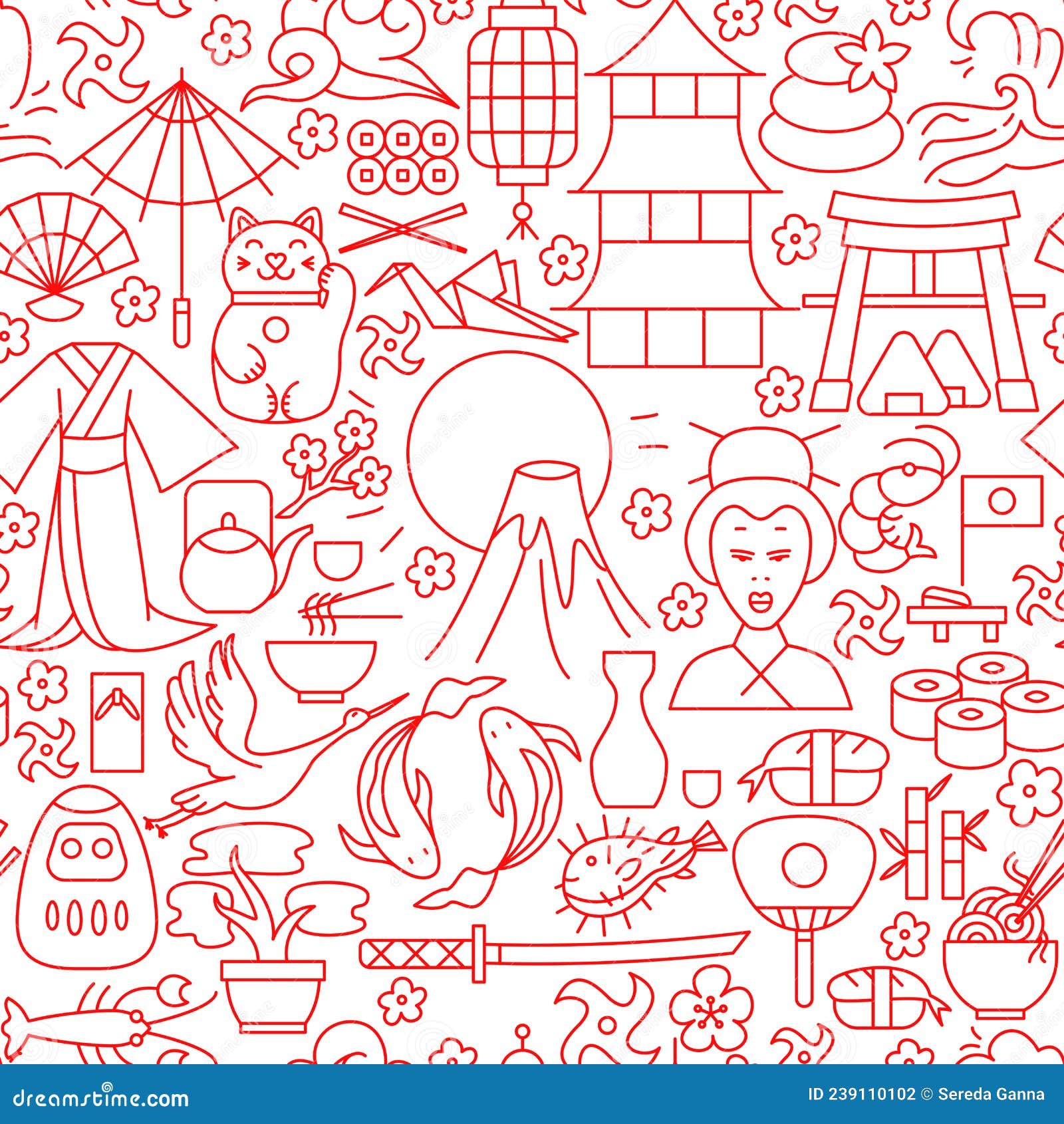 Japan Line Seamless Pattern Stock Vector - Illustration of icon, travel ...