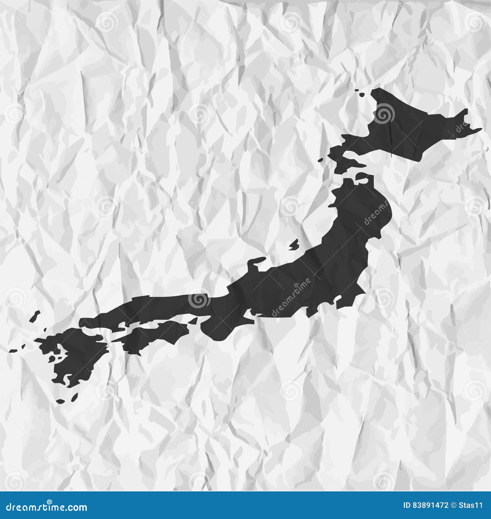 Japan Map in Black on a Background Crumpled Paper Stock Illustration ...