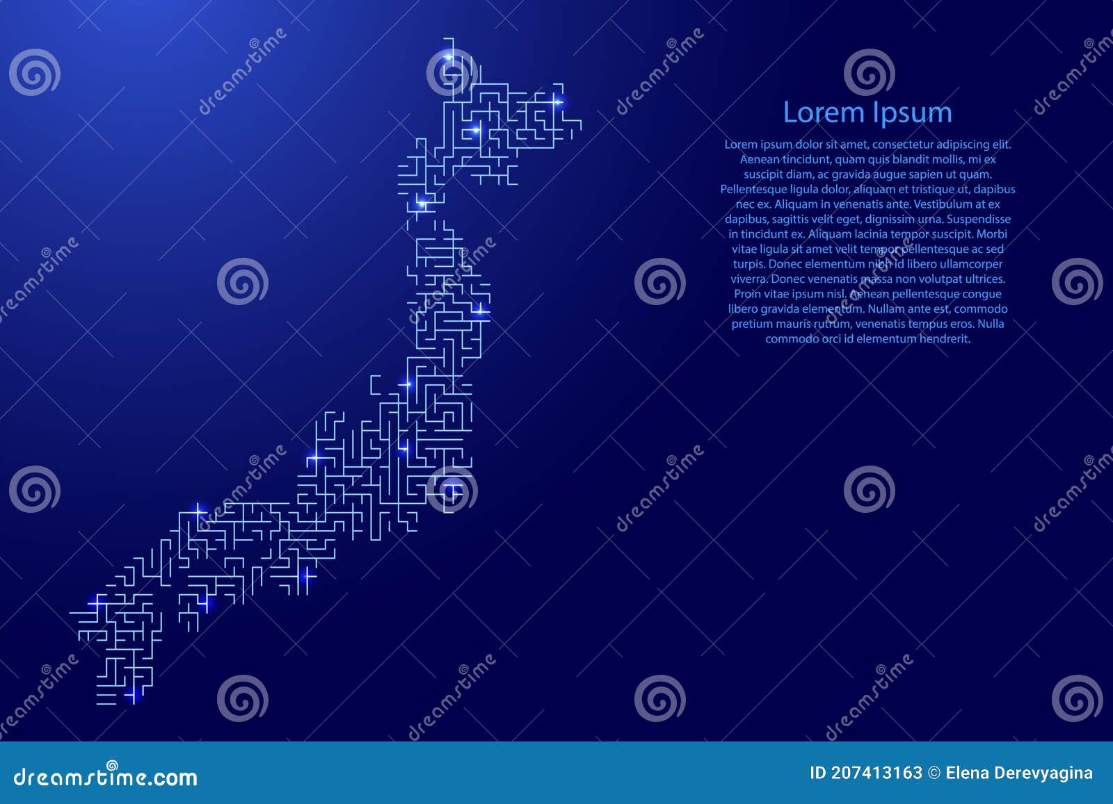 Map Of Japan - With Glowing Point And Lines Scales On The Dark Gradient ...