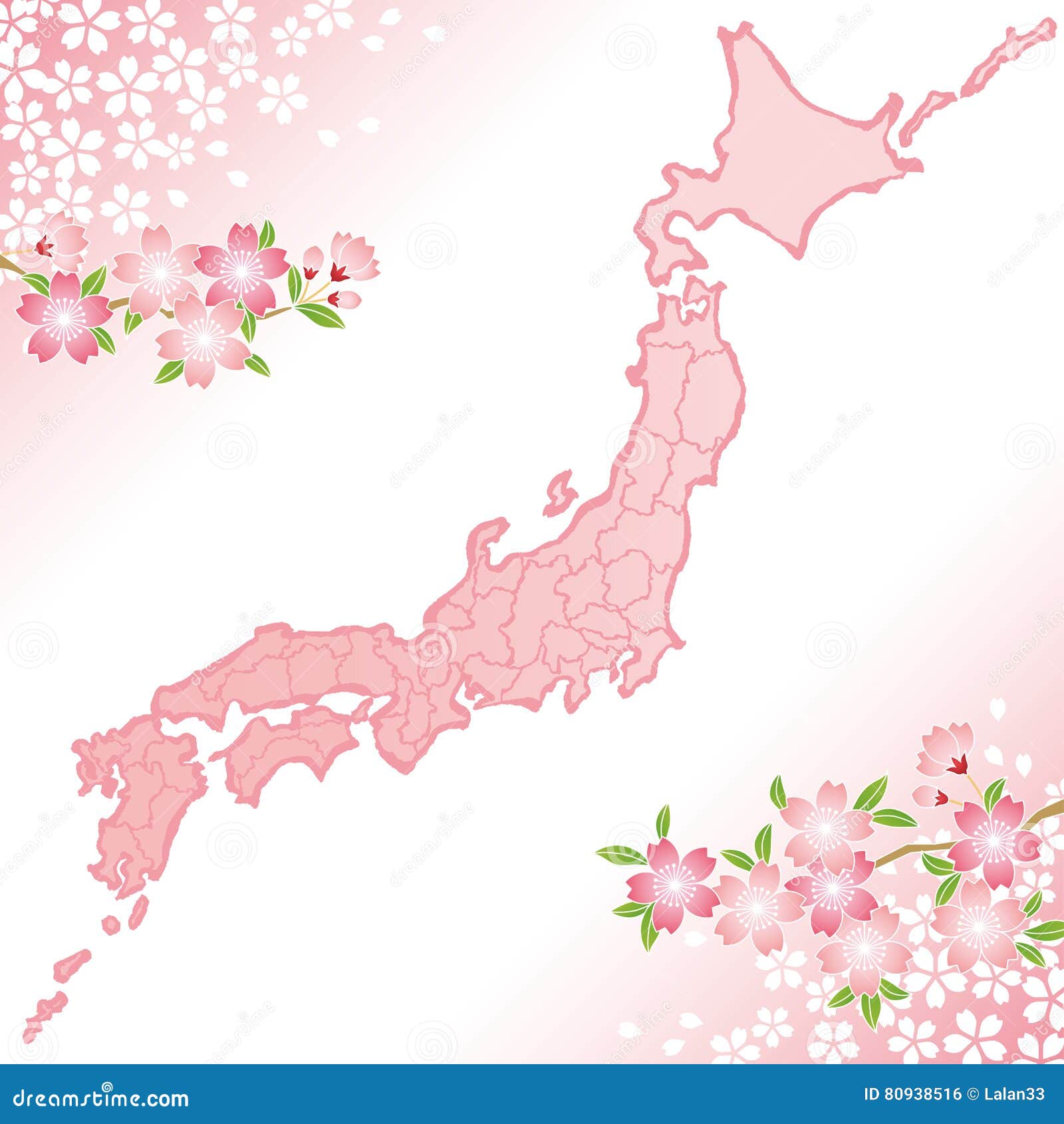 Japan Map With Cherry Blossoms Illustration. | CartoonDealer.com #80938516