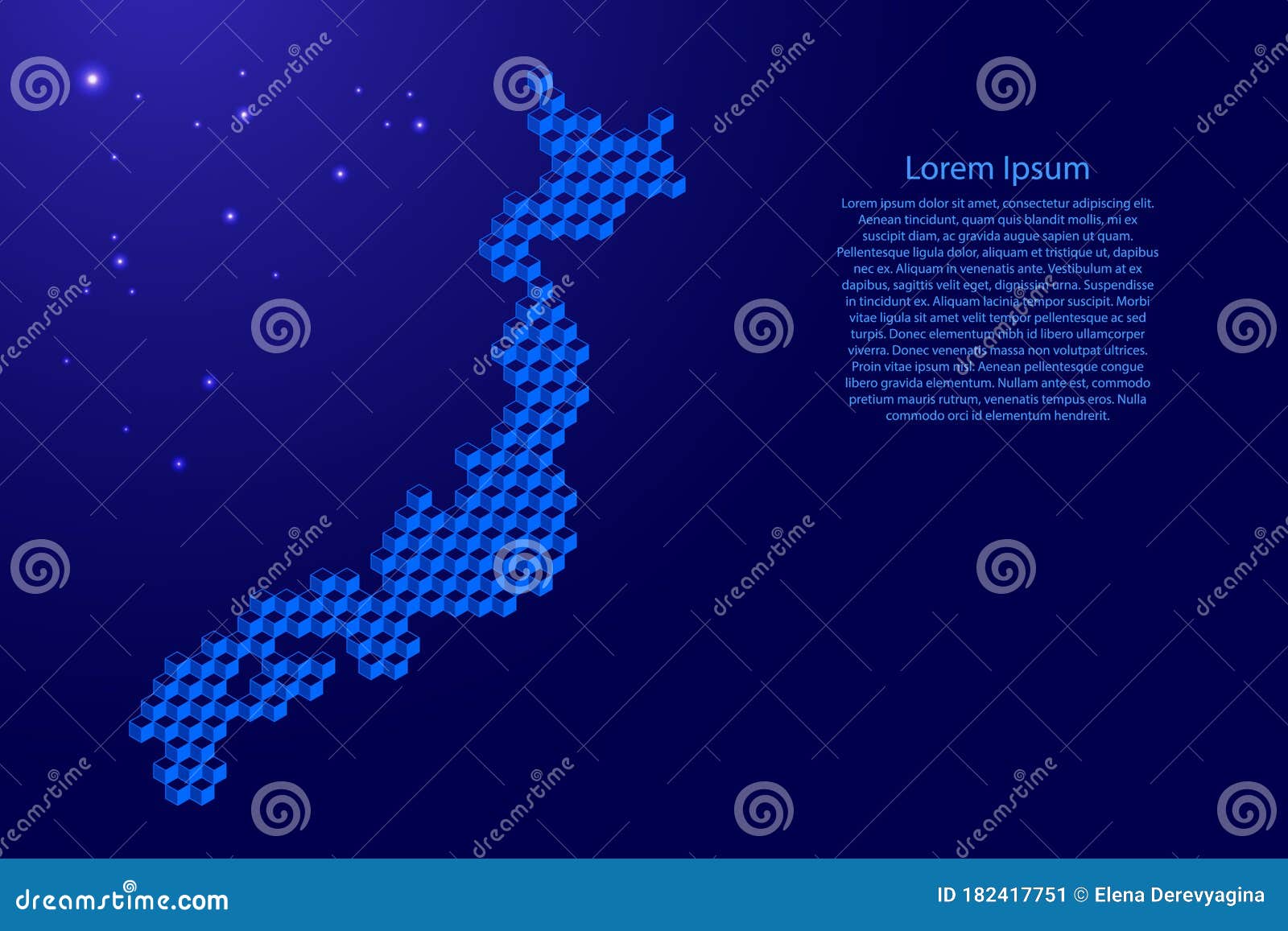 Japan Map From 3d Classic Blue Color Cubes Isometric Abstract Concept