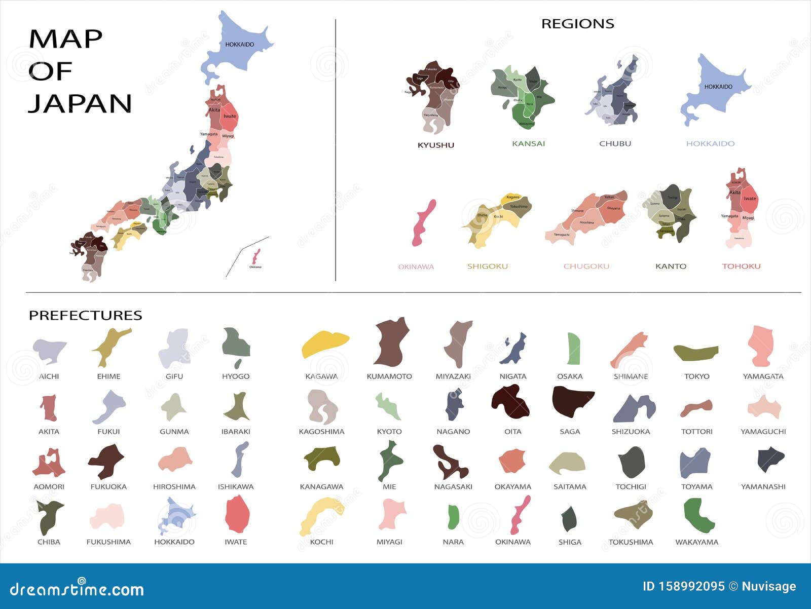 Japan Map Graphic Vector - Seperated Isolated Regions And Prefectures ...
