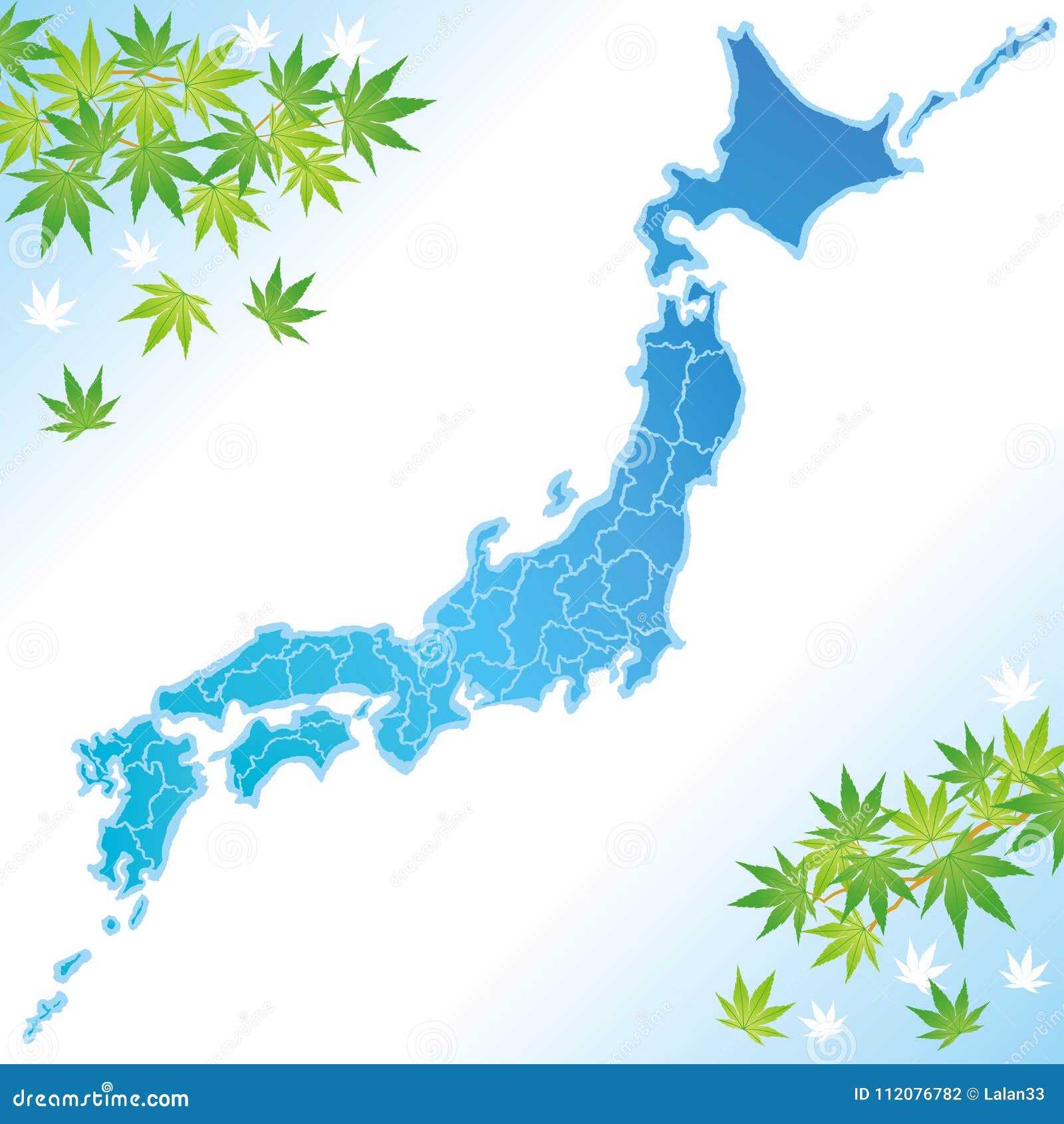 Japan Map with Green Maple Leaves. Stock Vector - Illustration of ...