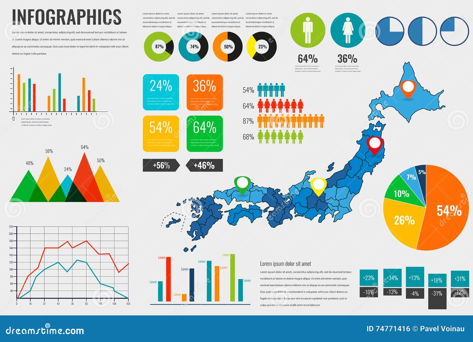 Japan Map with Infographics Elements. Infographics Layouts Stock Vector ...