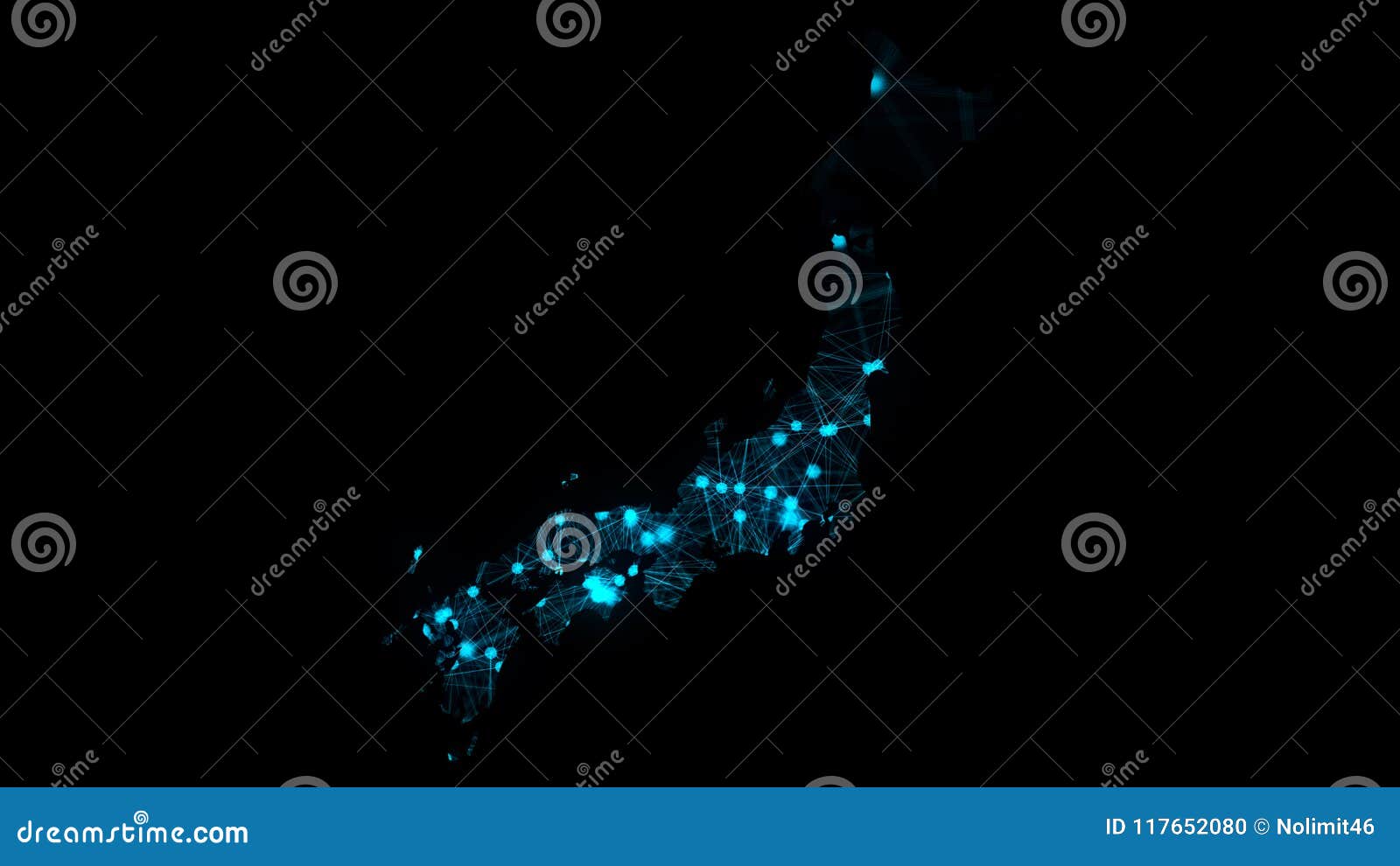 Japan Map with Many Network Connections, 3d Rendering Computer ...