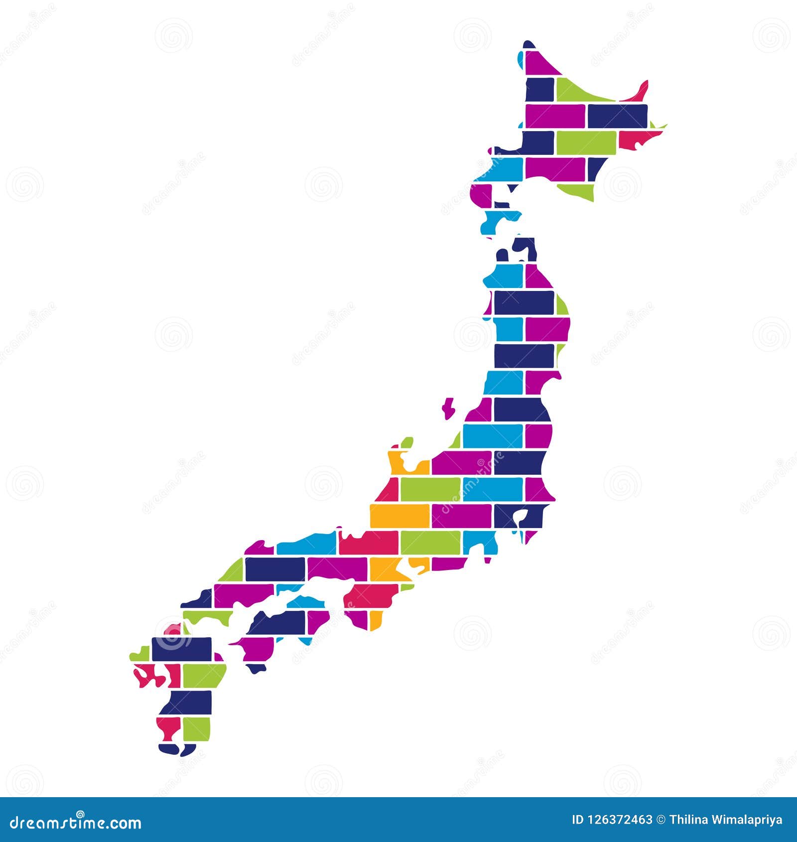 Japan Map With Multi Colored Brick Style Wall Texture Background ...