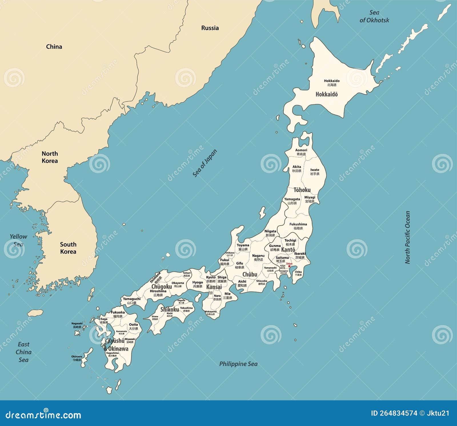 Japan Map with Neighbouring Countries Stock Vector - Illustration of ...