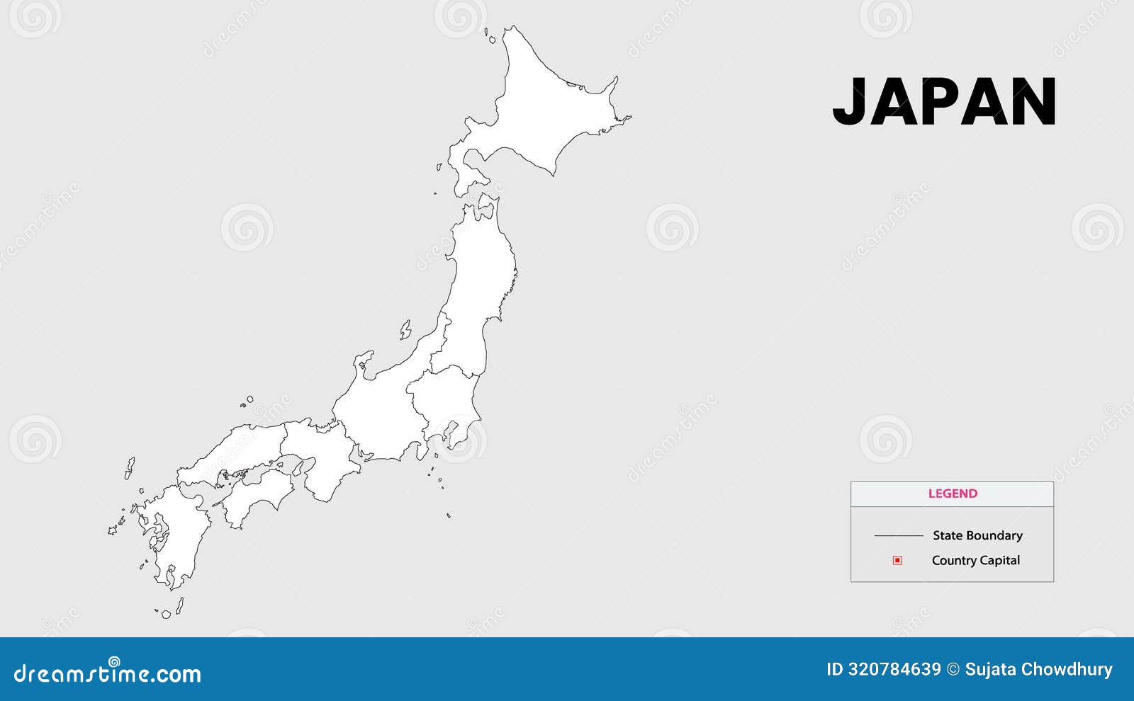 Japan Map. Outline State Map of Japan. Political Map of Japan with a ...