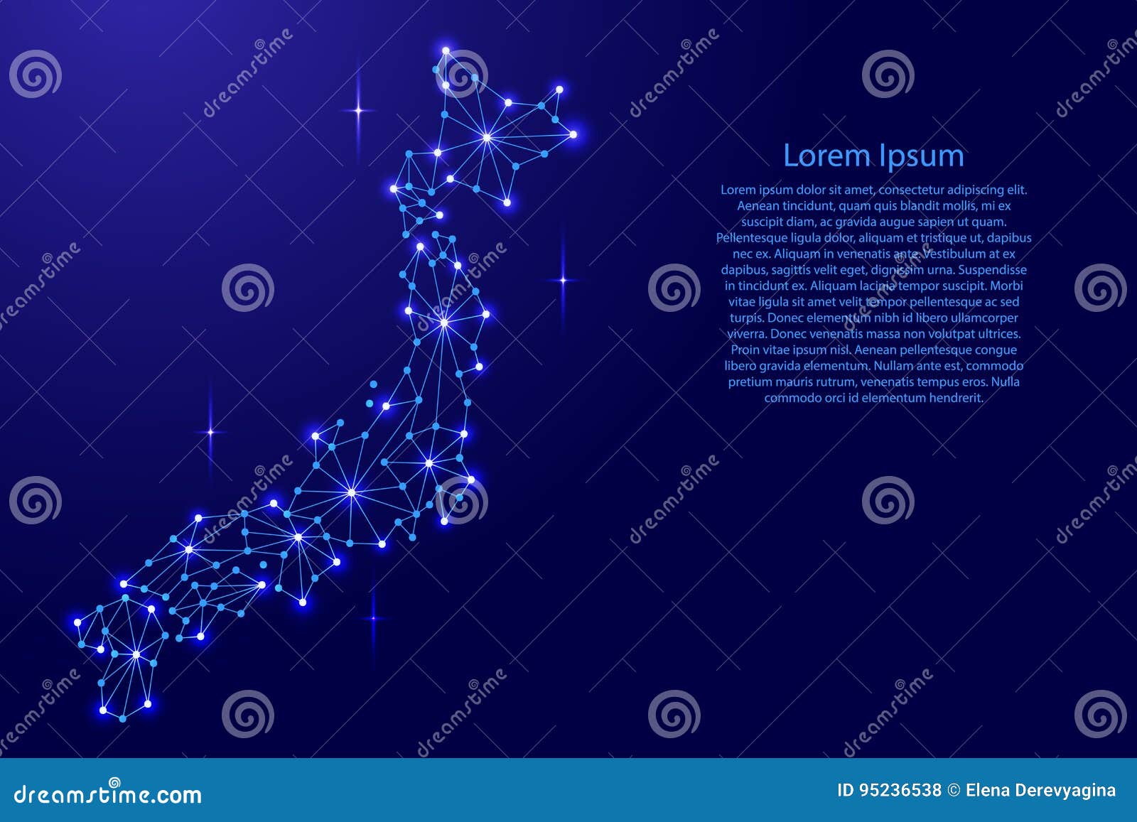 Japan Map of Polygonal Mosaic Lines Network, Rays, Space Stars of ...