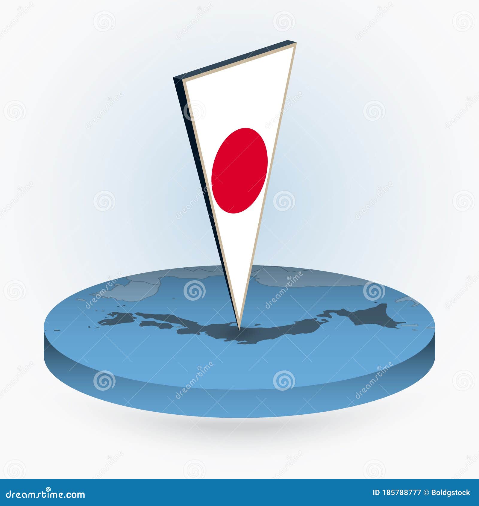 Japan Map in Round Isometric Style with Triangular 3D Flag of Japan ...