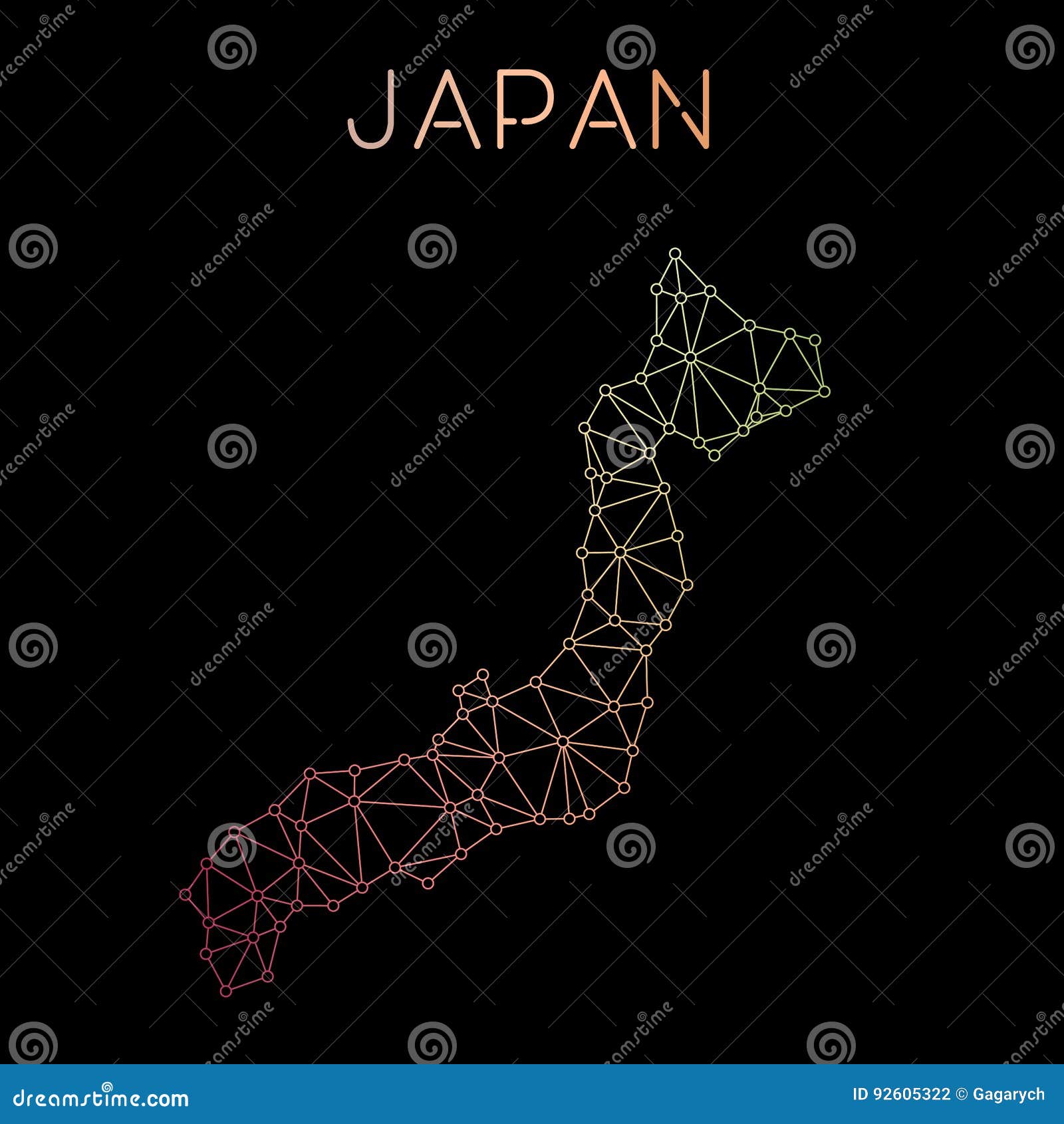 Japan network map. stock vector. Illustration of mesh - 92605322