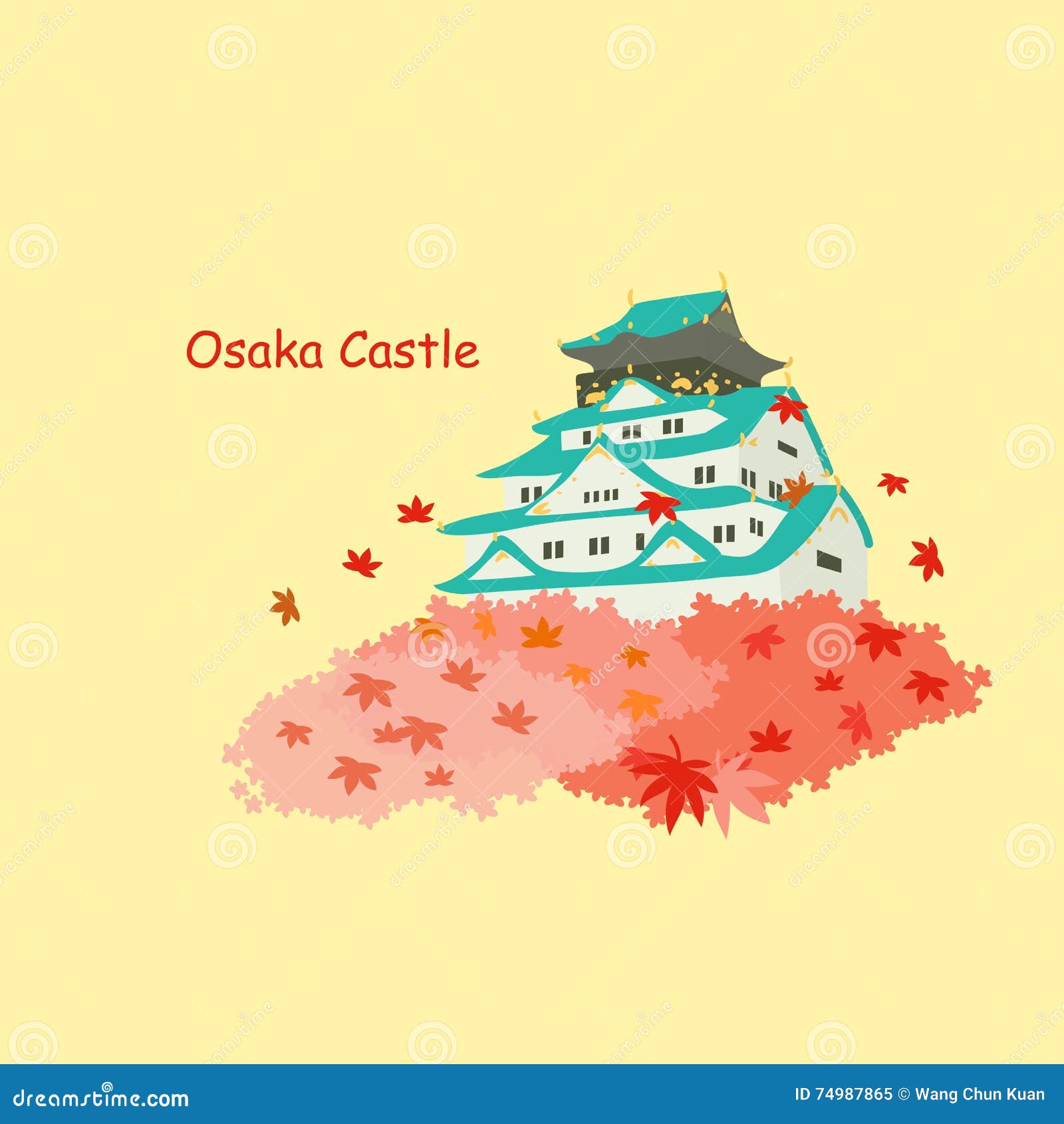 Japan Osaka Castle With Sakura Vector Illustration | CartoonDealer.com ...